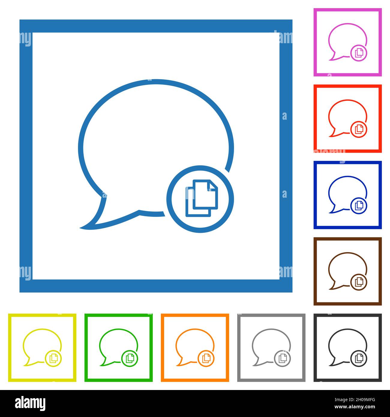 Copy message outline flat color icons in square frames on white ...