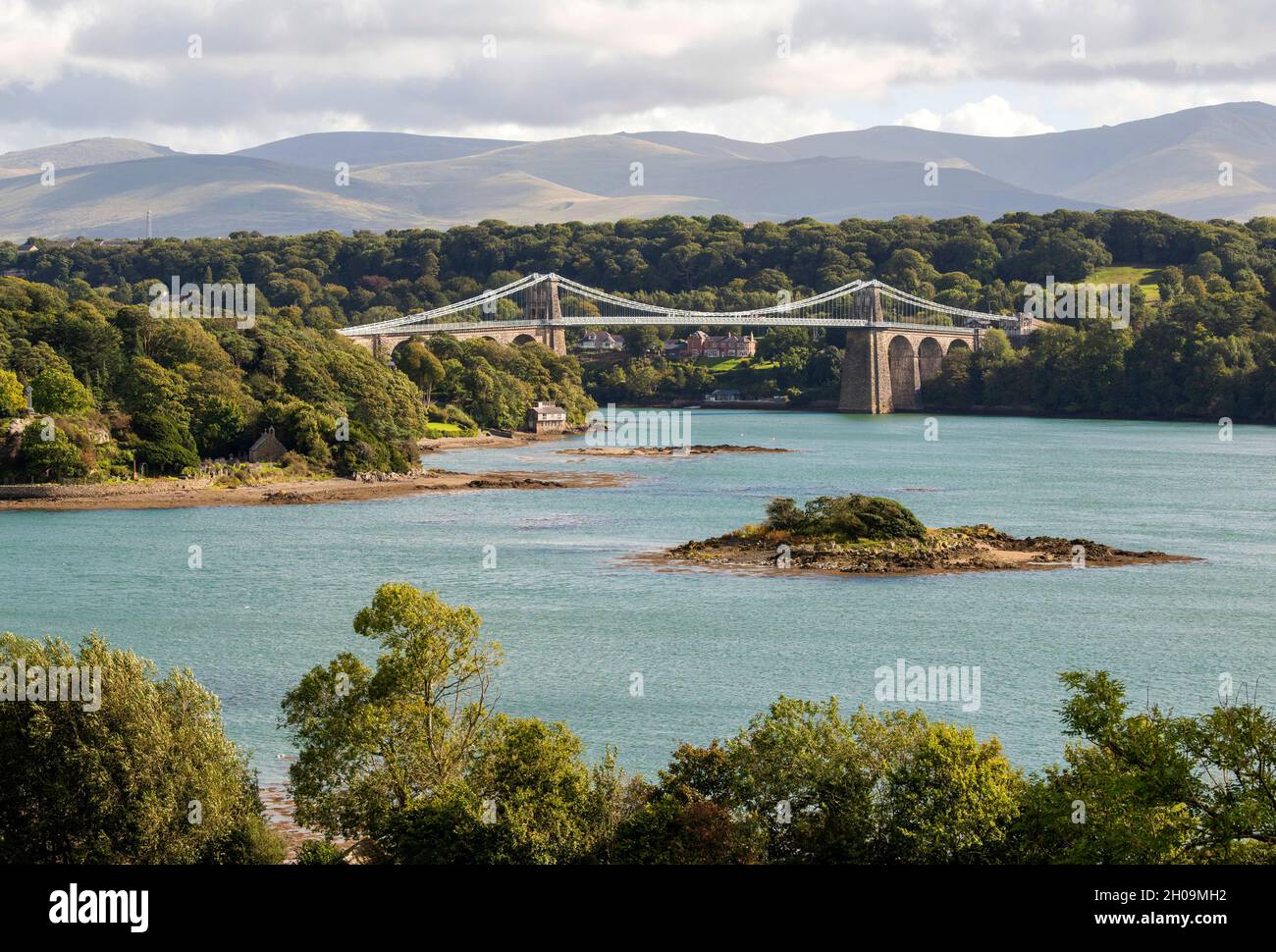 The Menai Bridge, viewed from Anglesey Wales United Kingdom Stock Photo ...