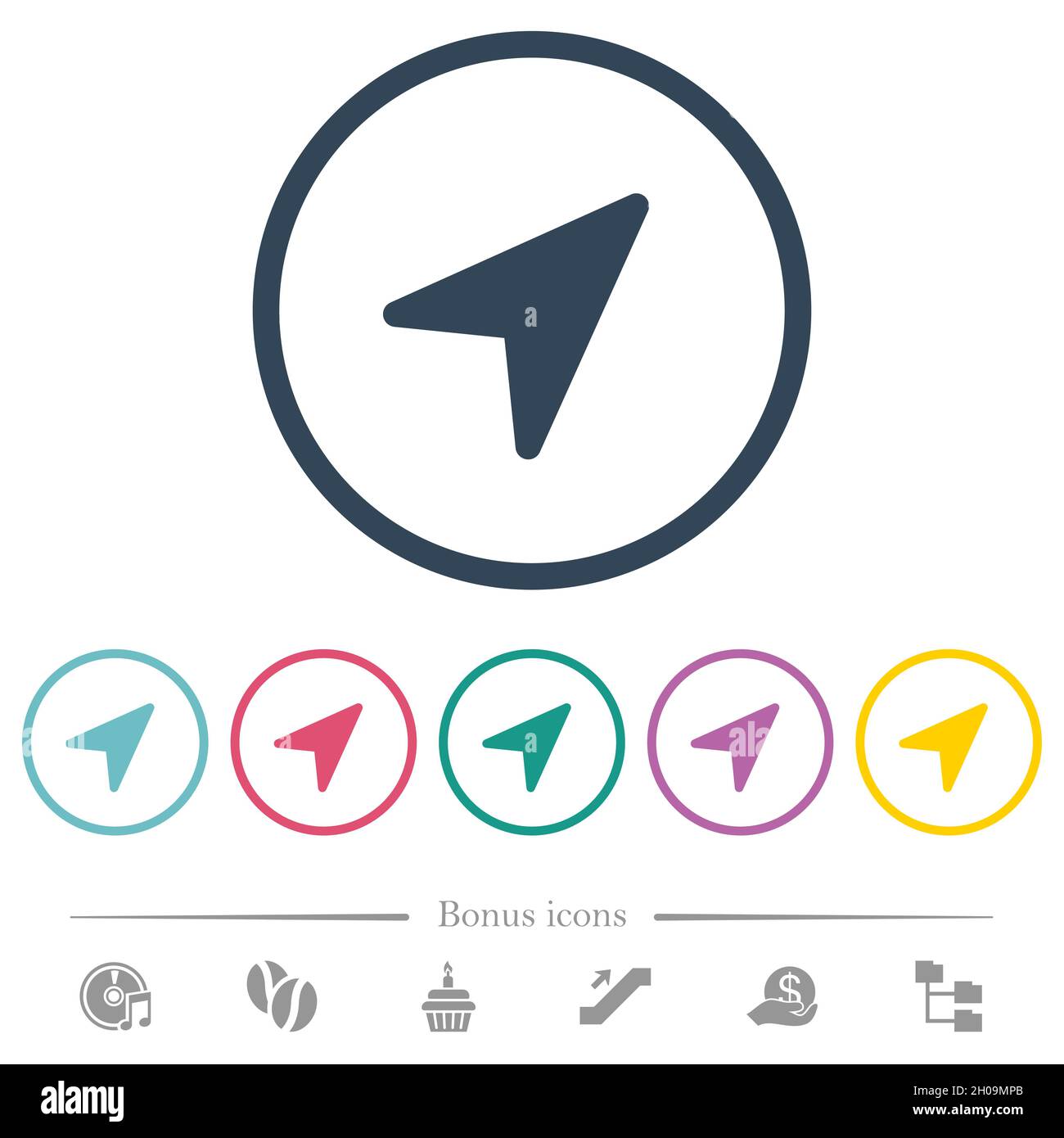 Direction arrow solid flat color icons in round outlines. 6 bonus icons ...