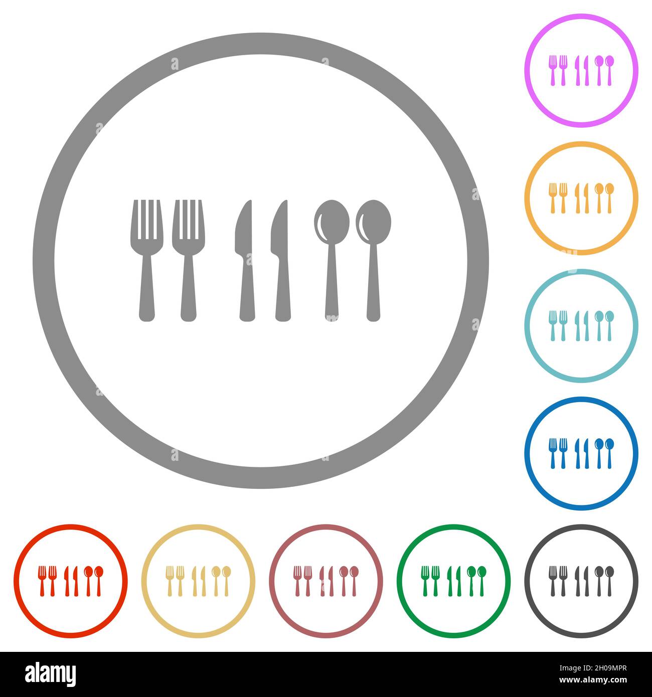 Flatware flat color icons in round outlines on white background Stock ...