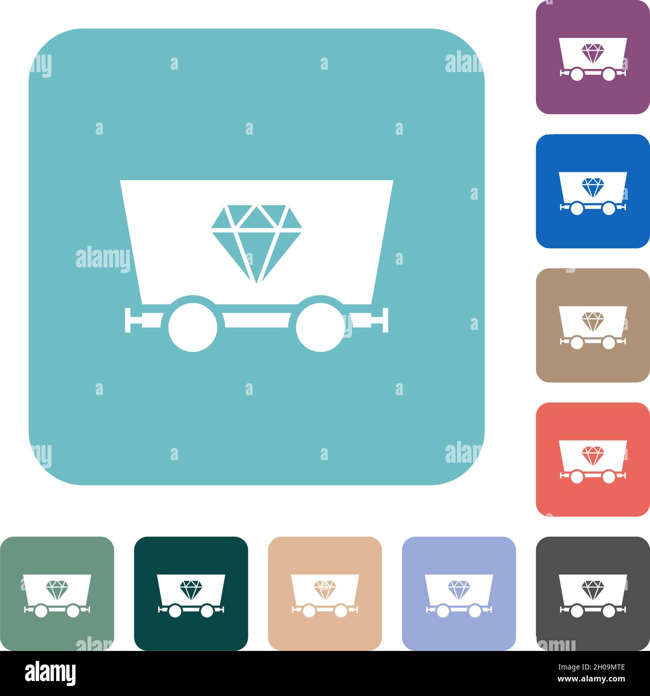 Diamond mining white flat icons on color rounded square backgrounds ...