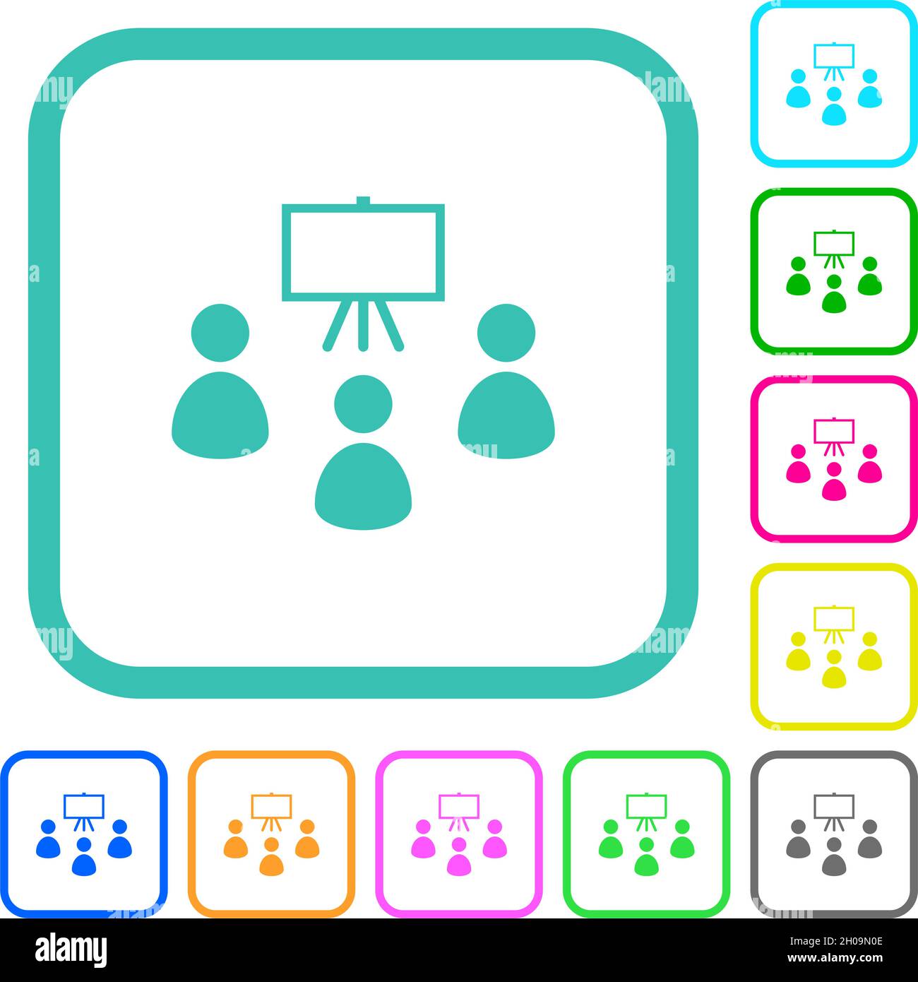 Classroom vivid colored flat icons in curved borders on white ...