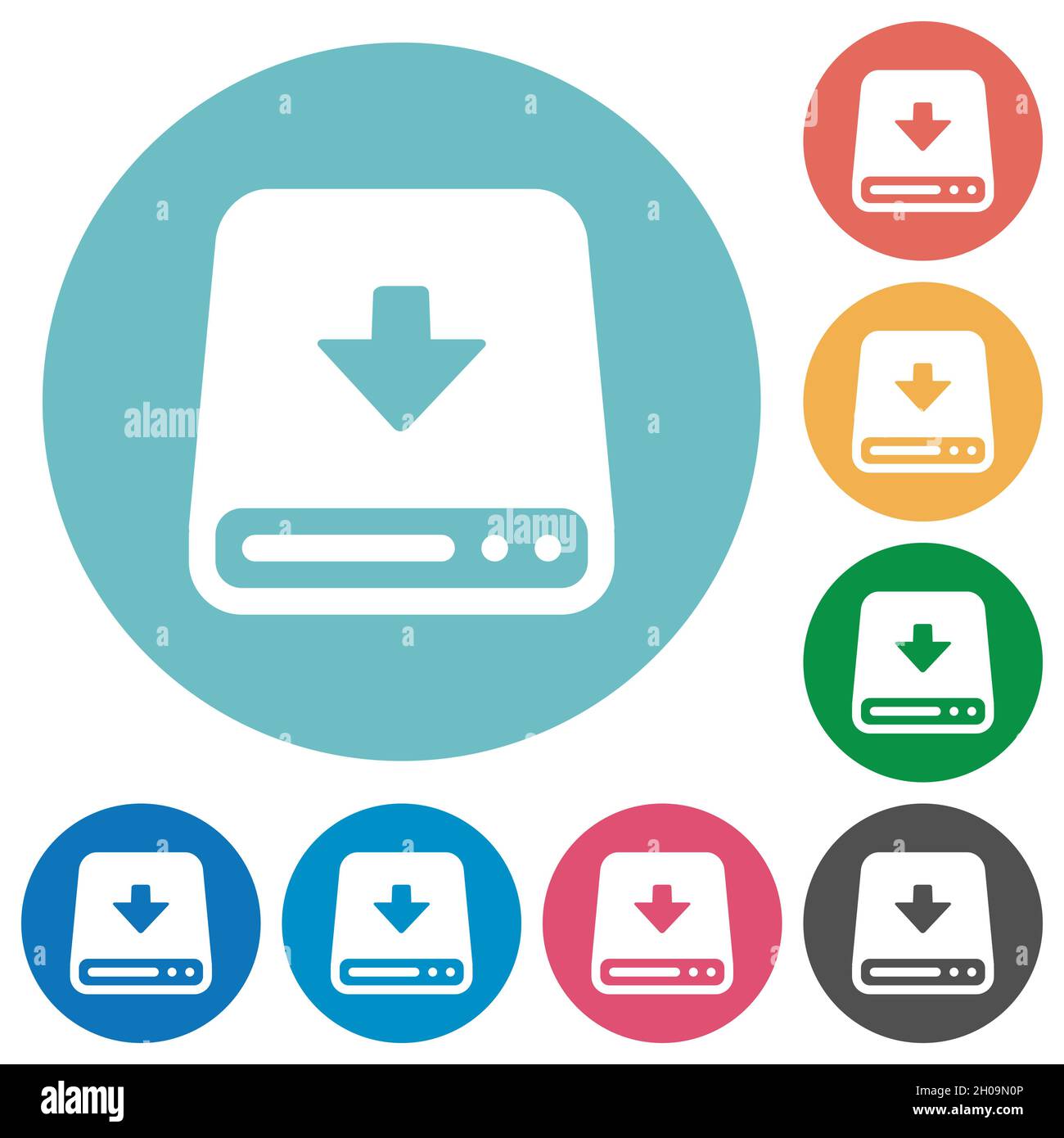 Download to hard disk flat white icons on round color backgrounds Stock ...