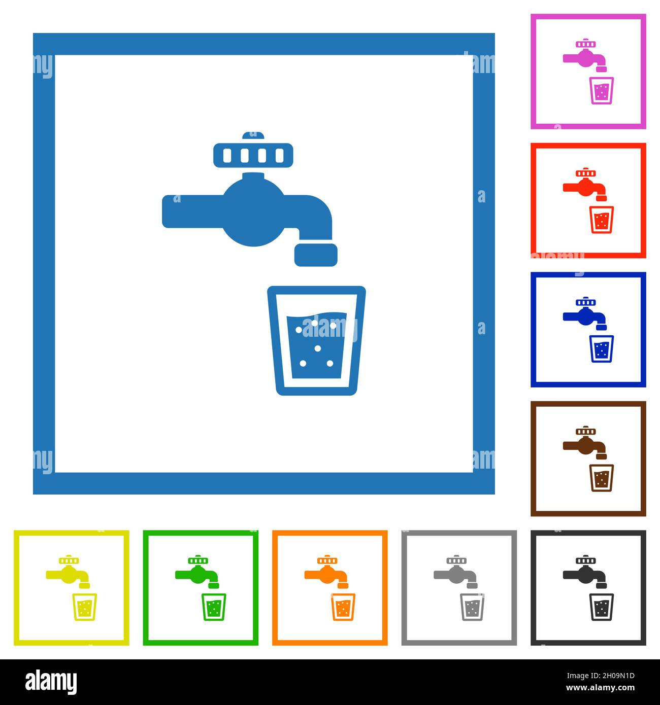Drinking water flat color icons in square frames on white background ...