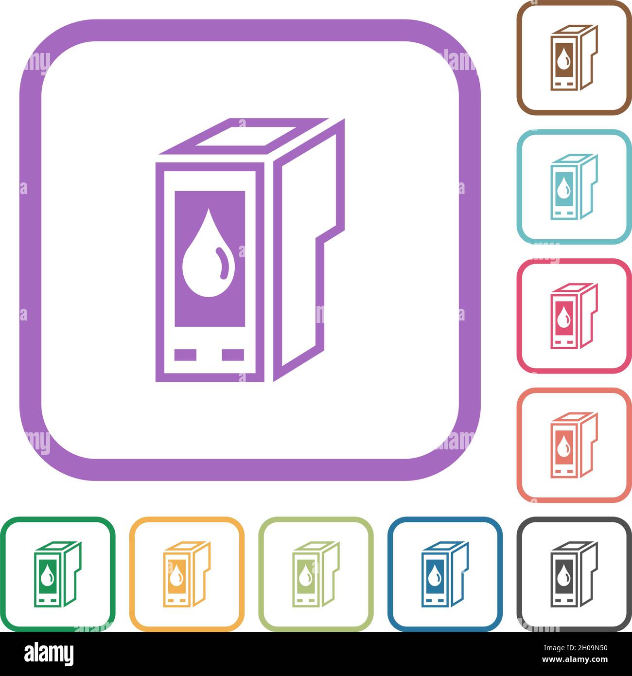 Ink cartridge outline simple icons in color rounded square frames on ...