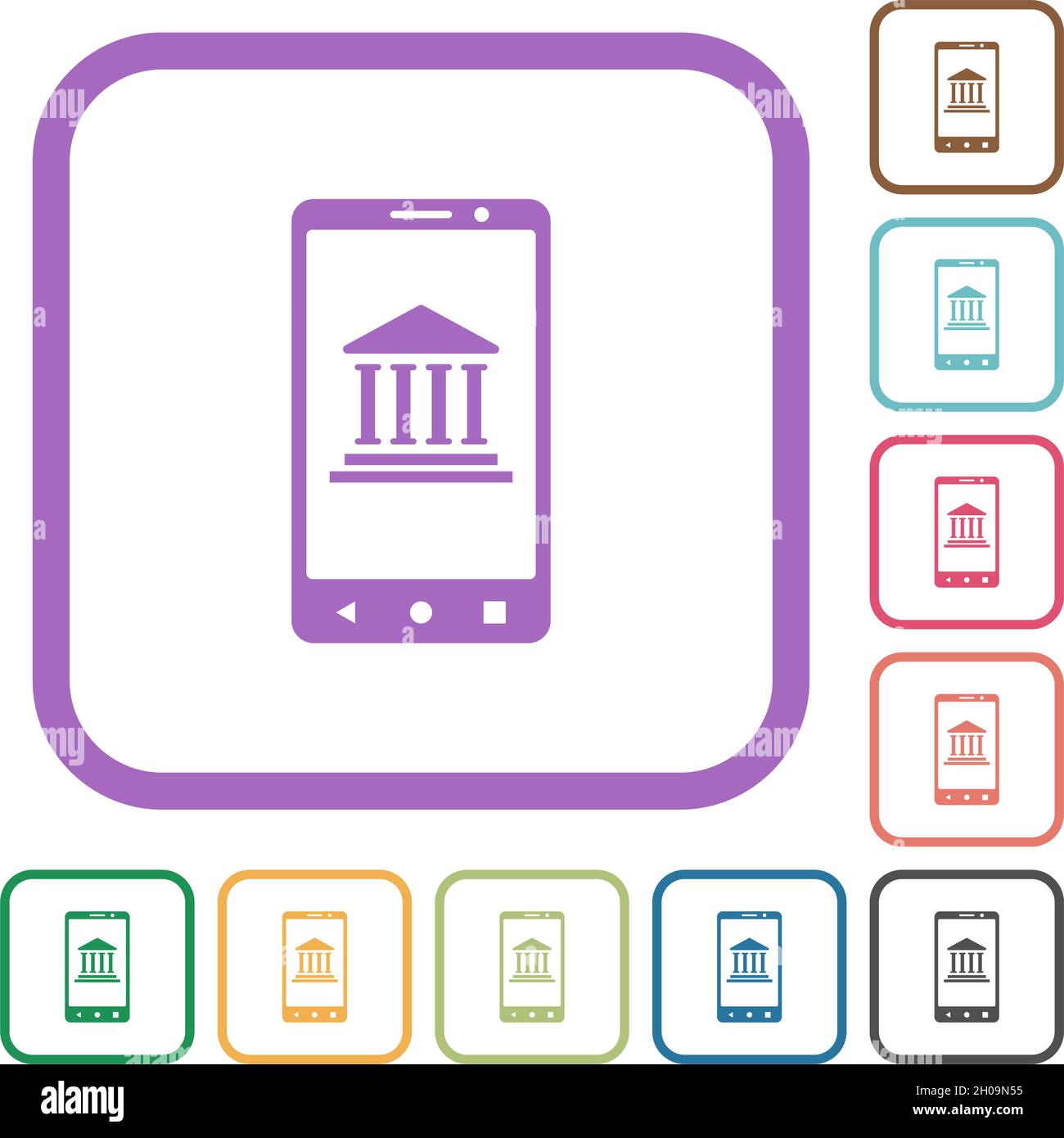 Mobile banking simple icons in color rounded square frames on white background Stock Vector ...