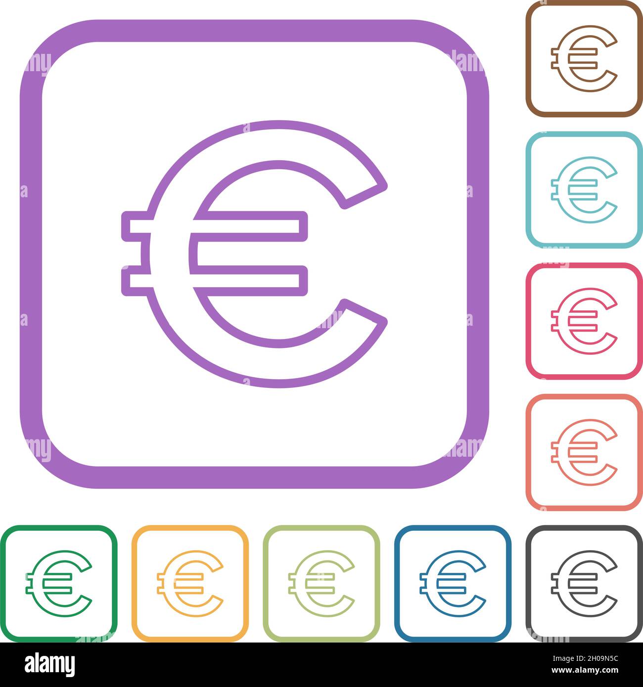 Euro sign outline simple icons in color rounded square frames on white ...