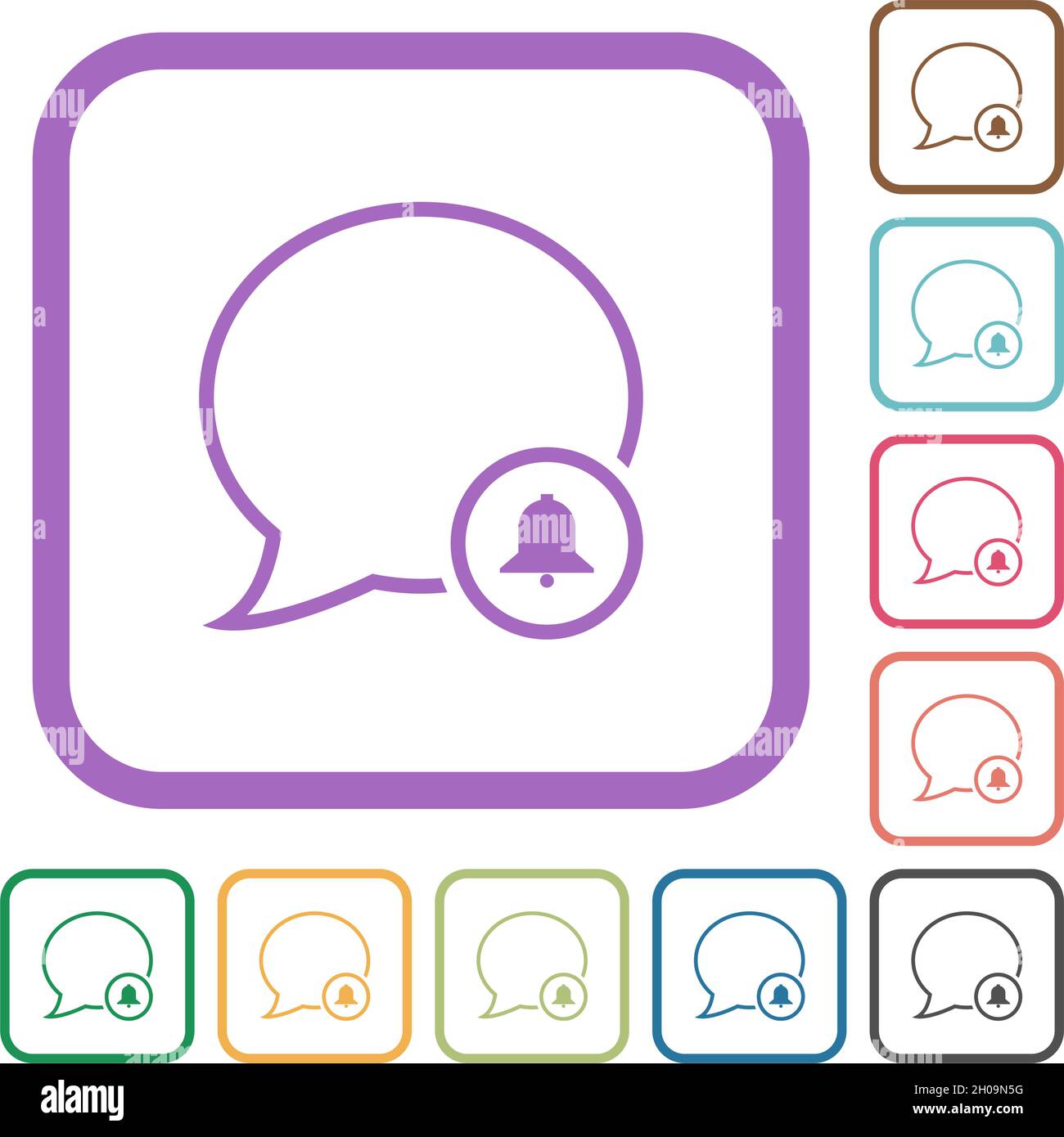 Message alarm outline simple icons in color rounded square frames on ...