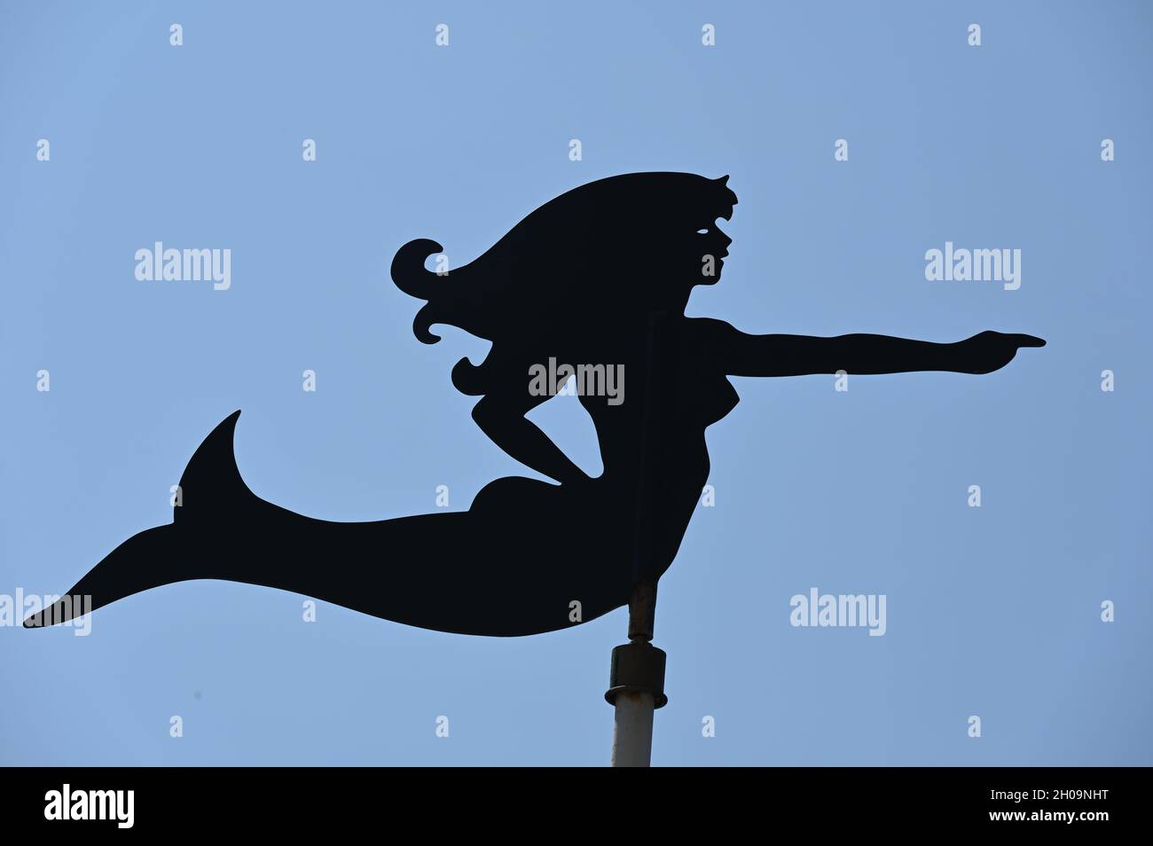 Weather vane in the shape of a mermaid in the small port of Framura ...