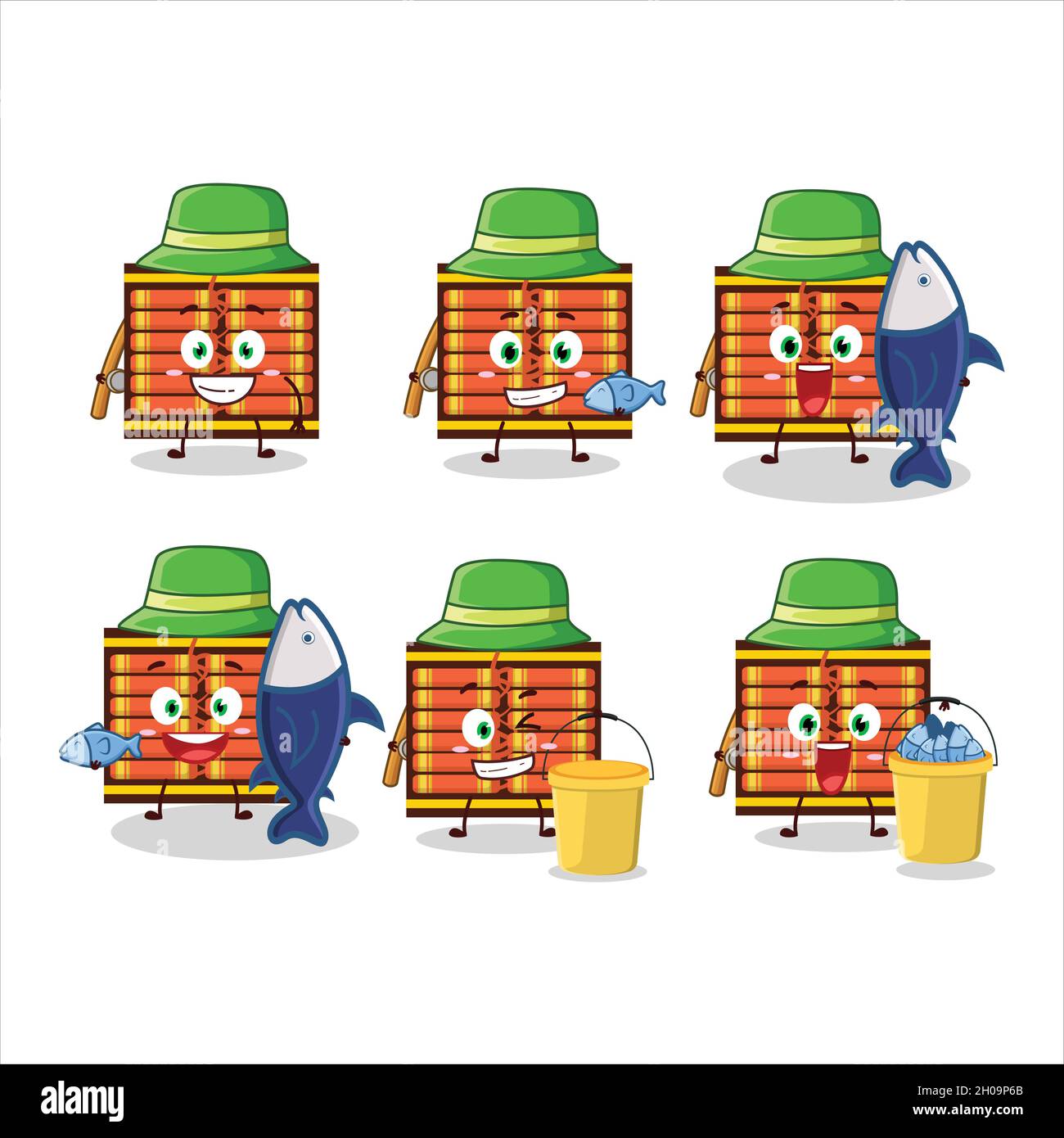 A fisherman red firecracker string cartoon picture catch a big fish ...