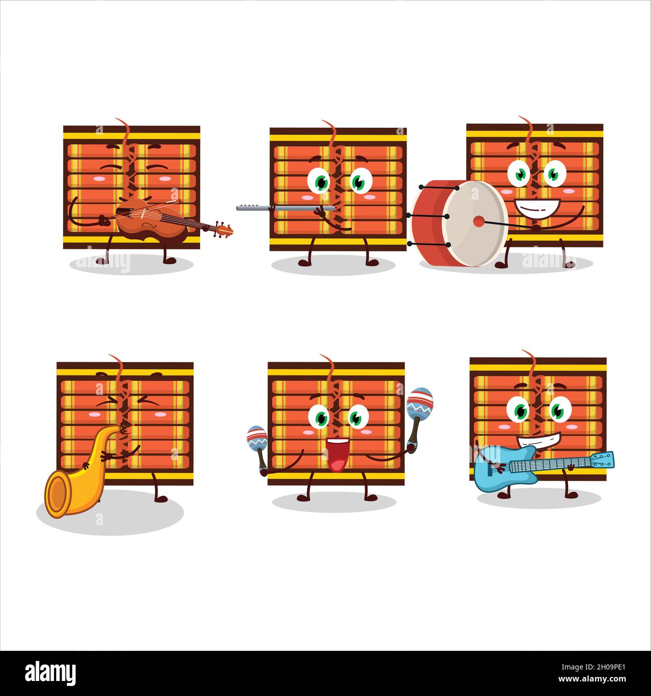 Cartoon character of red firecracker string playing some musical ...