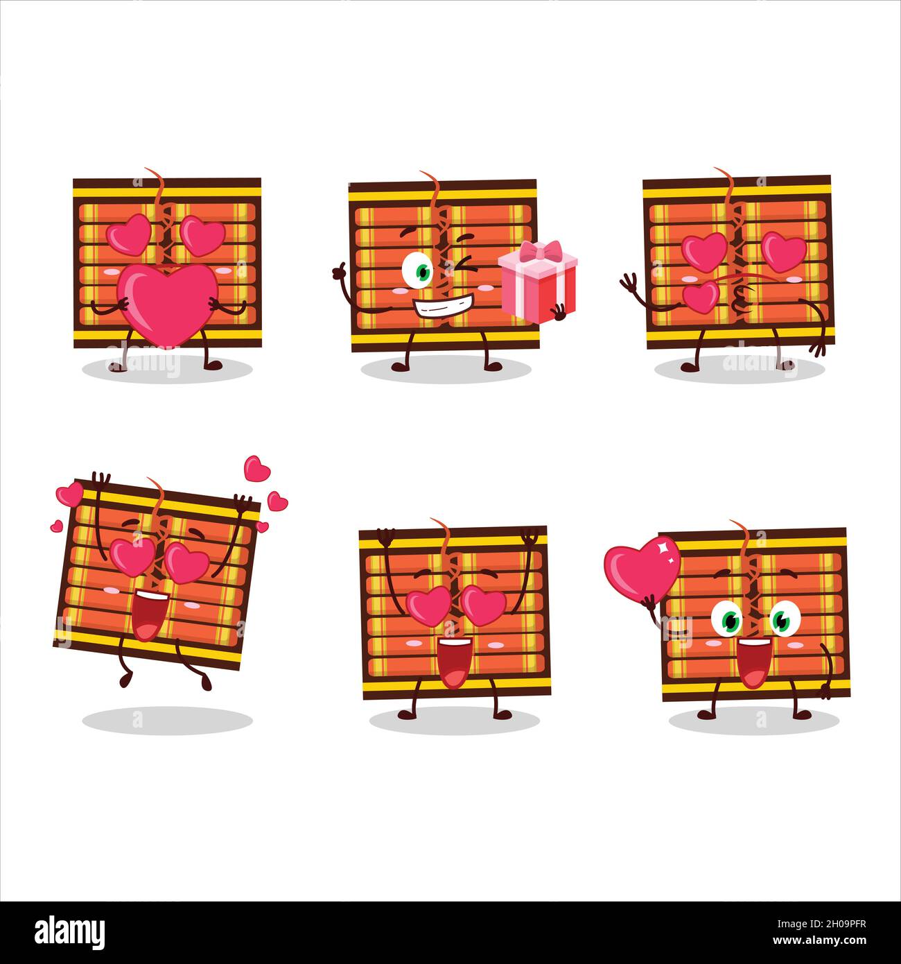 Red firecracker string cartoon character with love cute emoticon ...
