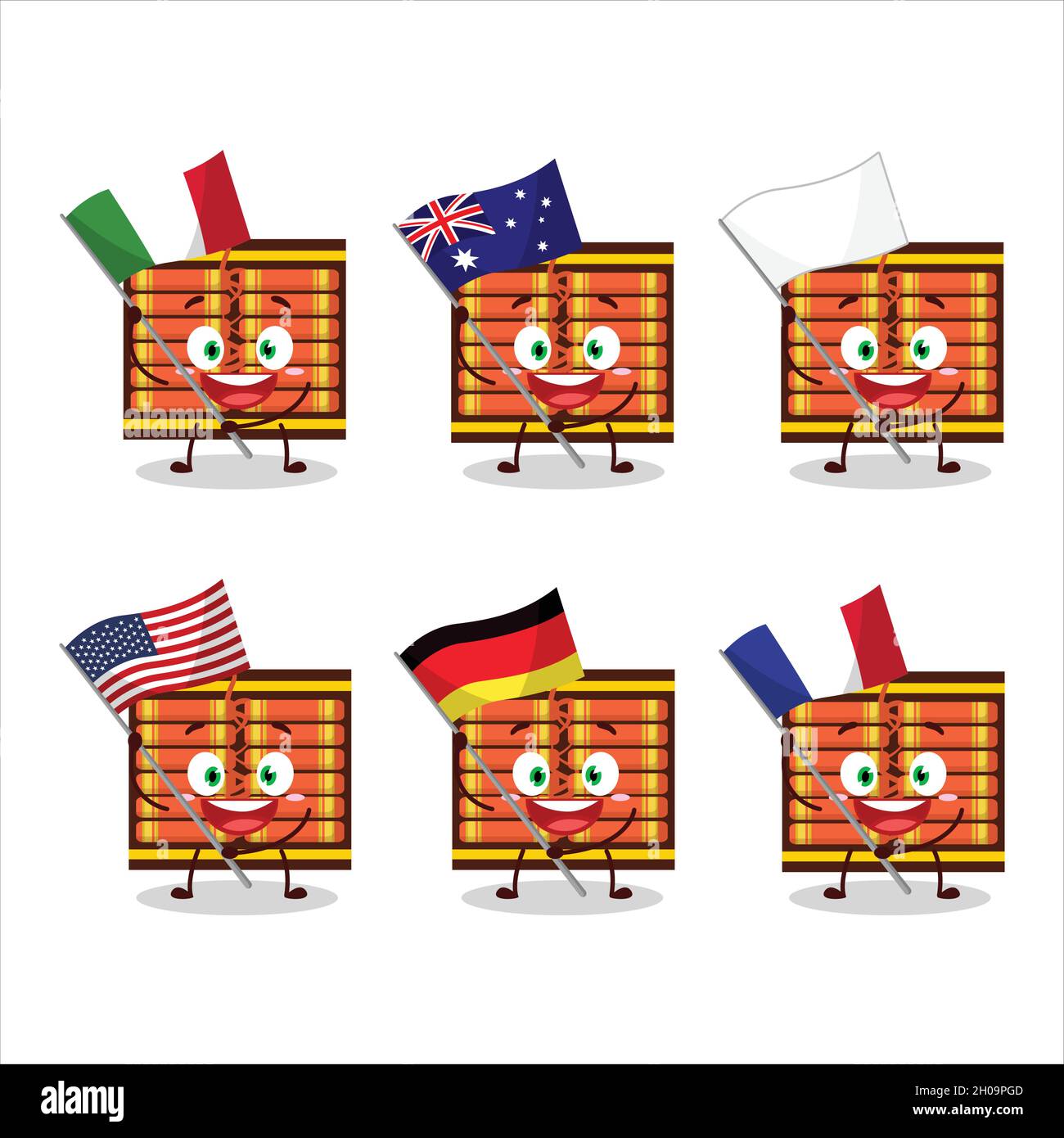 Red Firecracker String Cartoon Character Bring The Flags Of Various