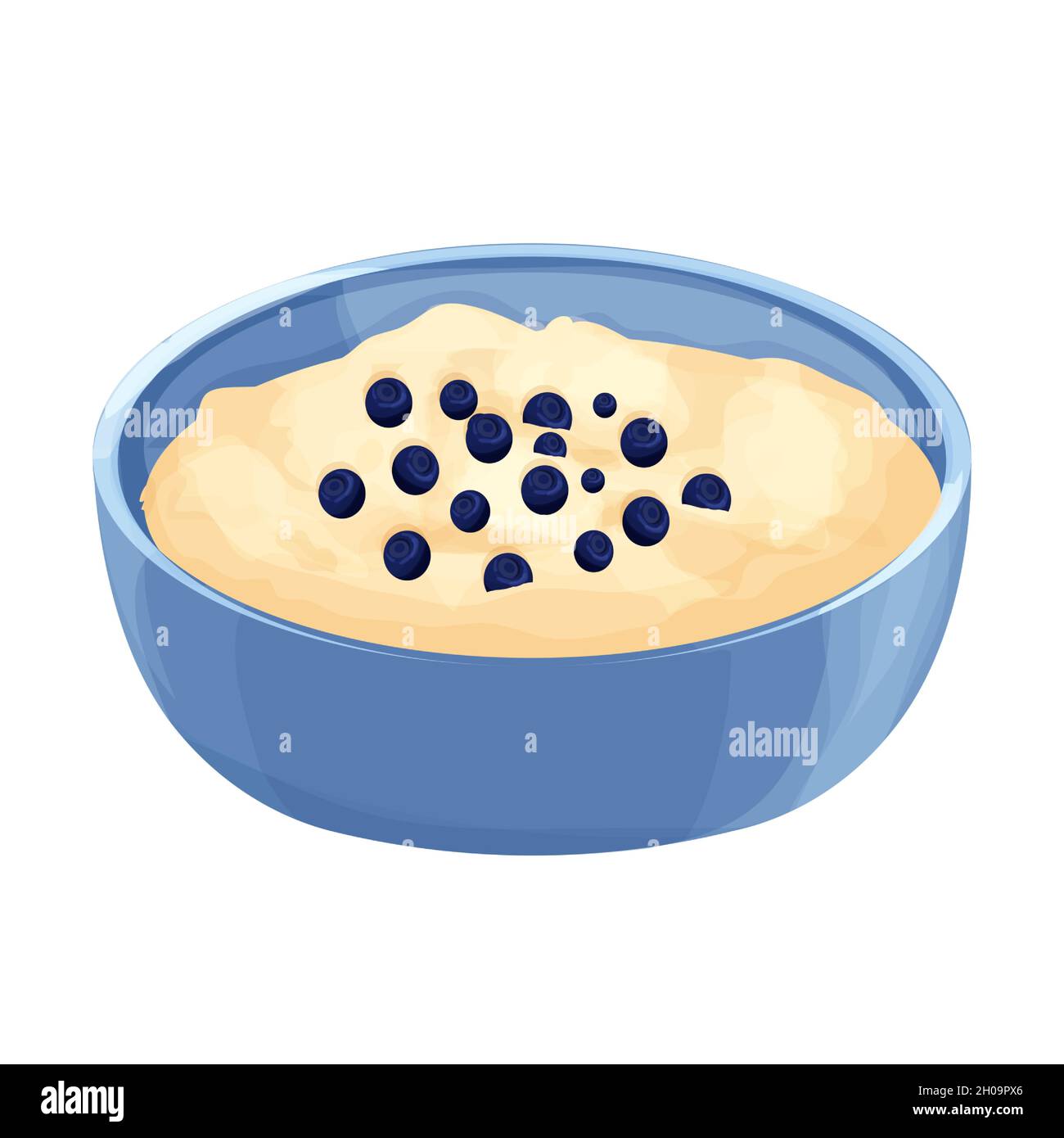 Oatmeal porridge with blueberry in bowl, plate in cartoon style ...