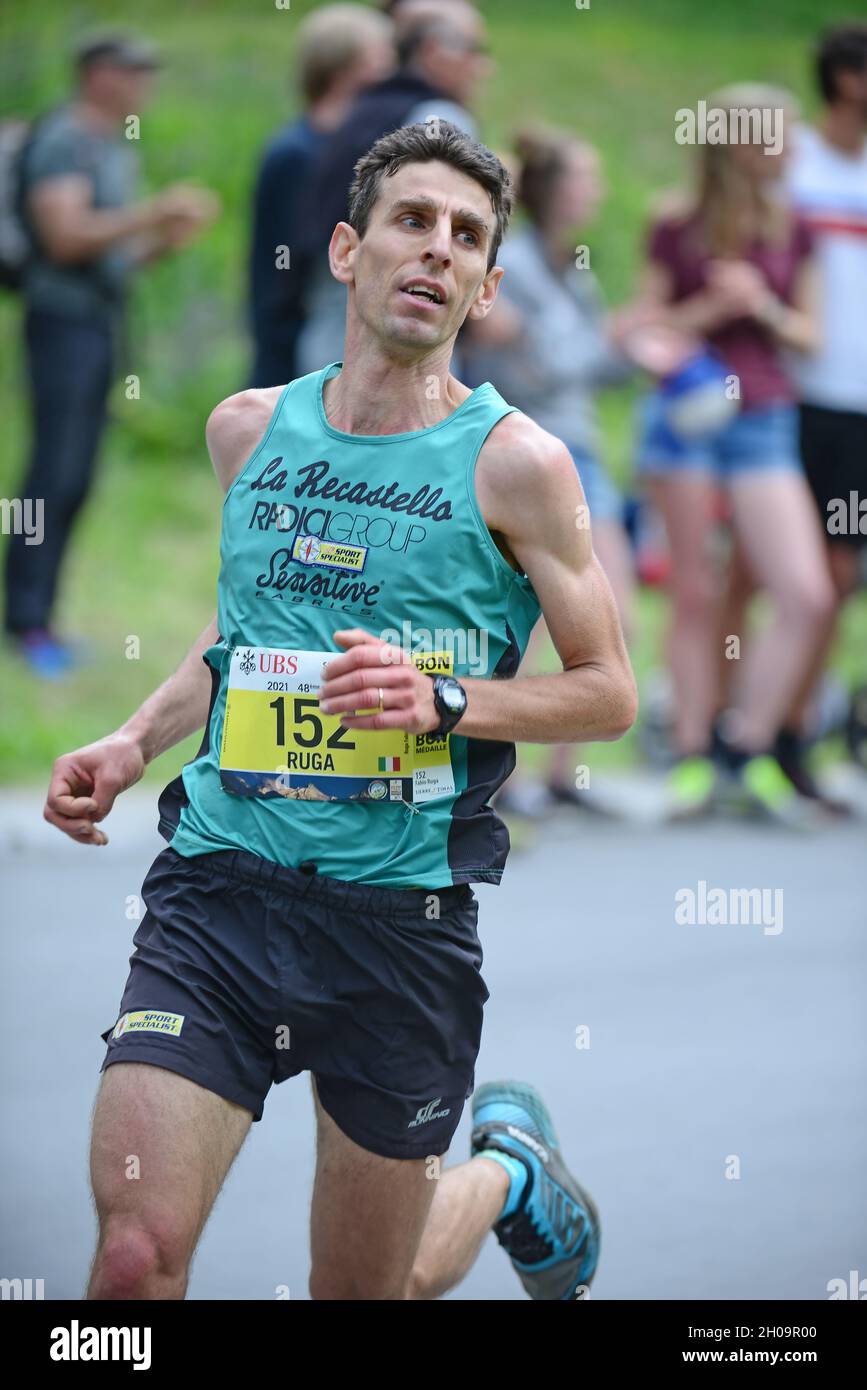 Zinal, SWITZERLAND - AUGUST 7: Elite runner, Fabio RUGA (ITA) in the ...