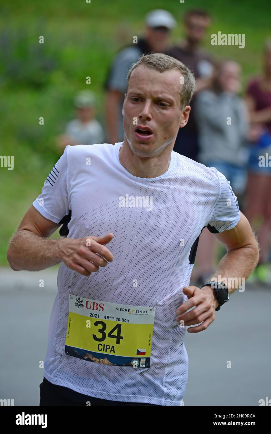 Zinal, SWITZERLAND - AUGUST 7: Elite runner, Jiri CIPA (CZE) in the ...