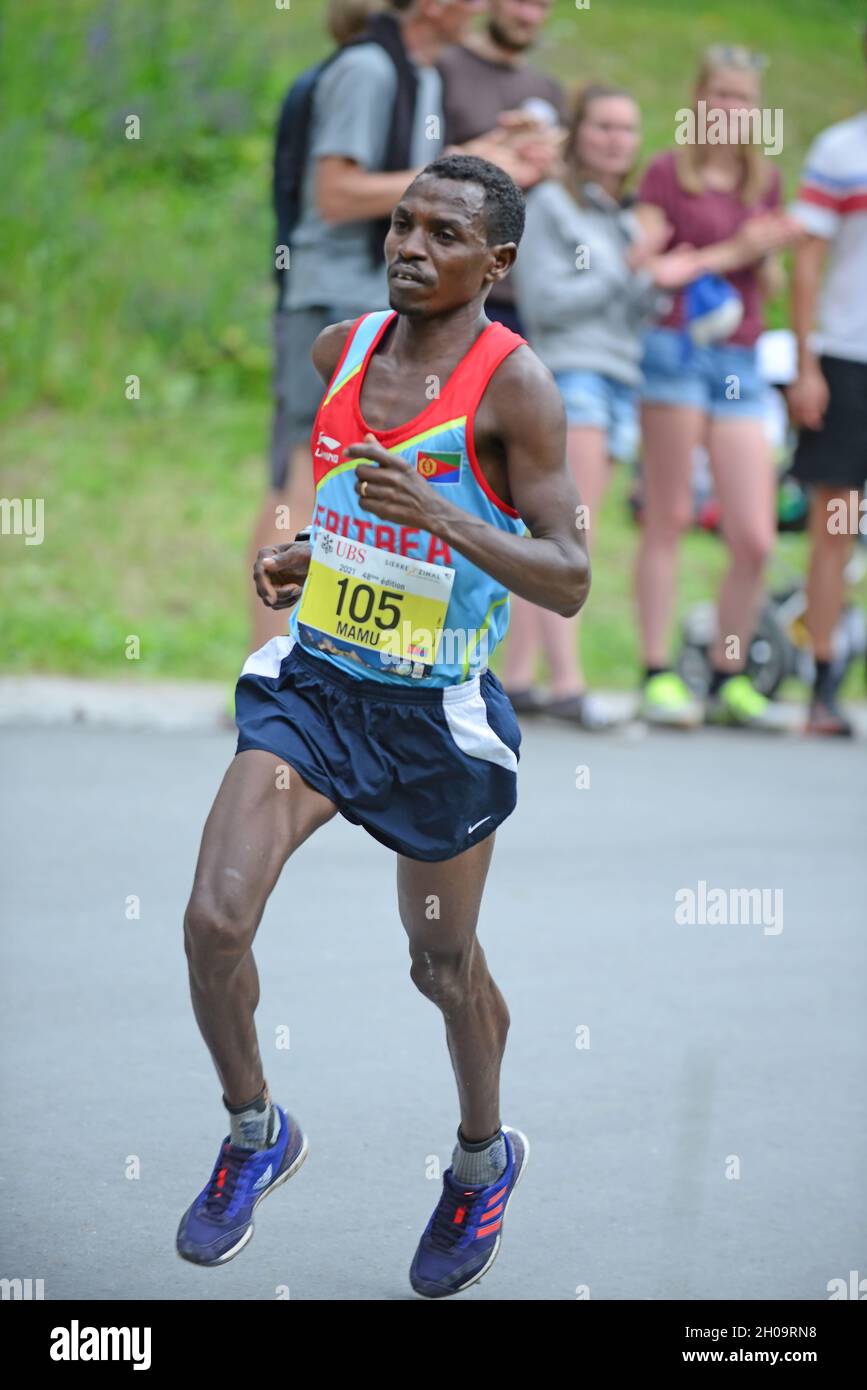 Zinal, SWITZERLAND - AUGUST 7: Elite runner, Petro MAMU (ERI) in the ...