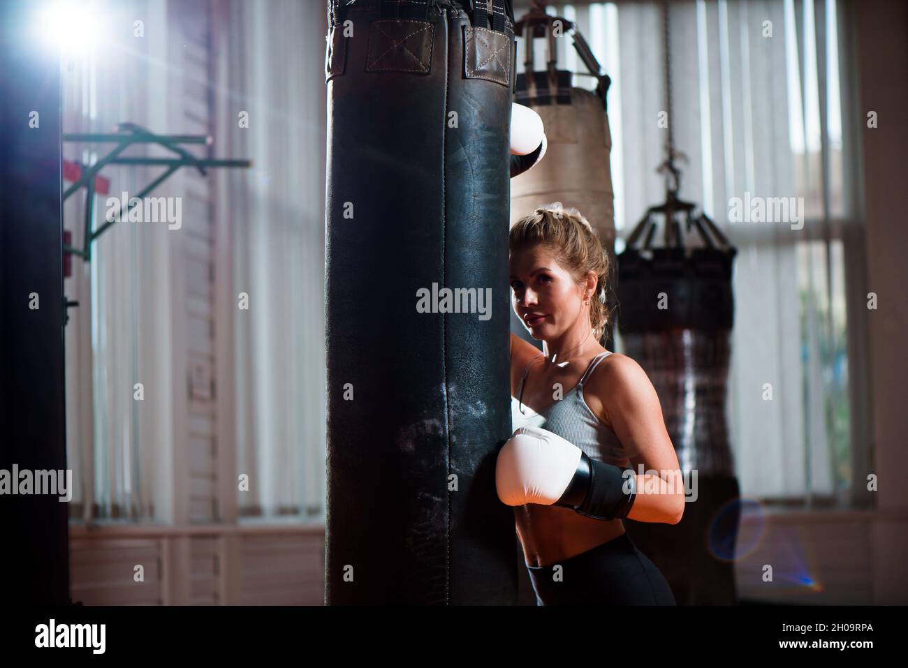 sport, boxing, woman on a sport gym background Stock Photo - Alamy