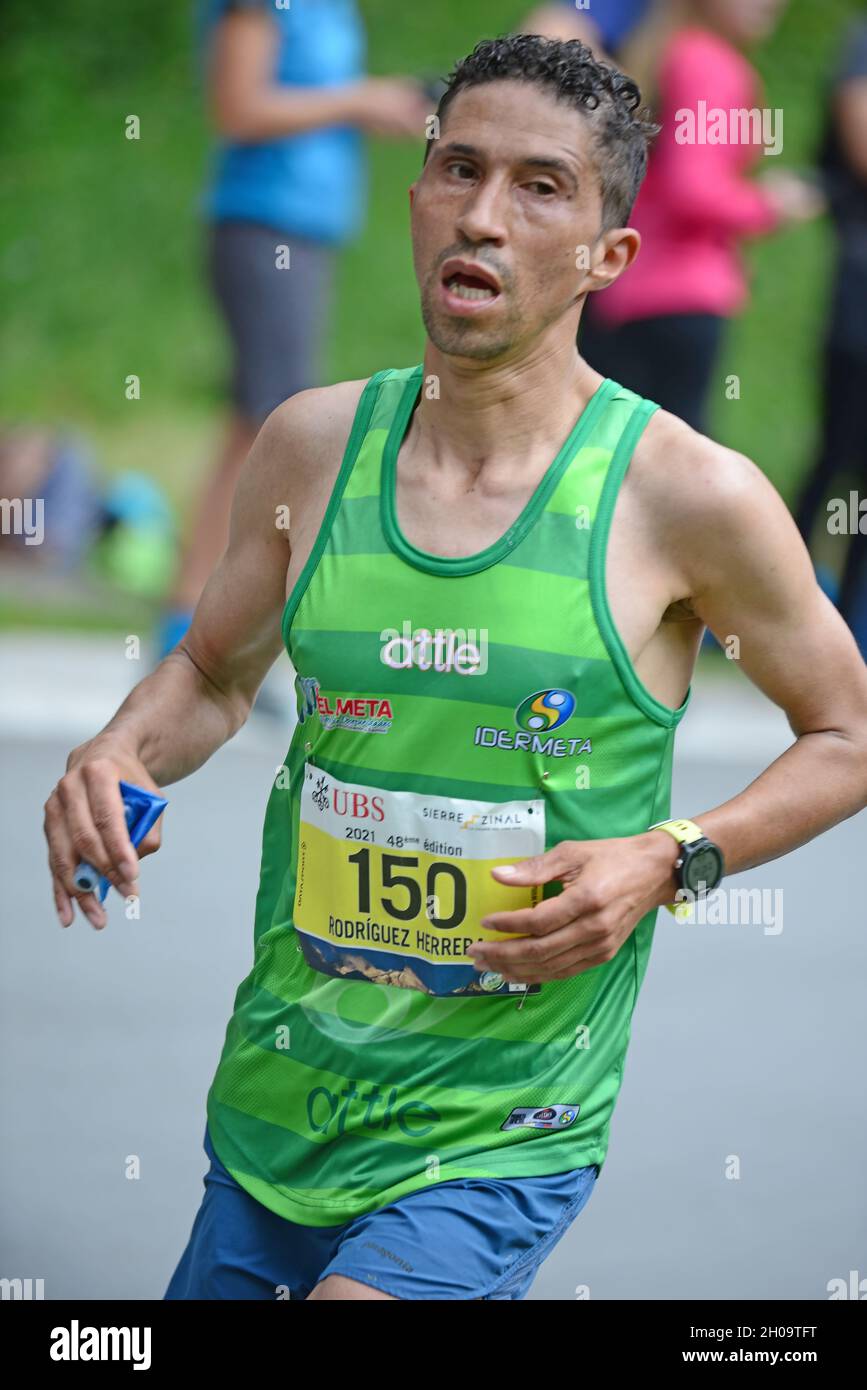 Zinal, SWITZERLAND - AUGUST 7: Elite runner, William RODRIGUEZ (COL) in ...
