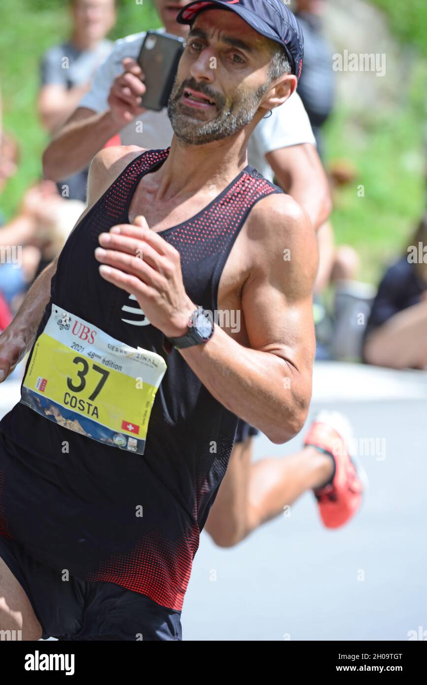 Zinal, SWITZERLAND - AUGUST 7: Elite runner, Cesar COSTA (SUI) in the ...