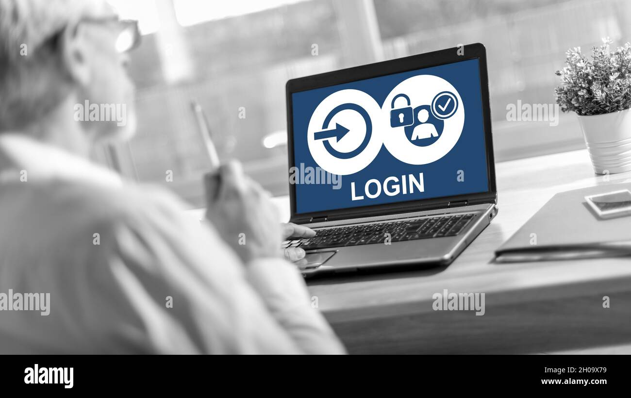Laptop screen displaying a login concept Stock Photo - Alamy