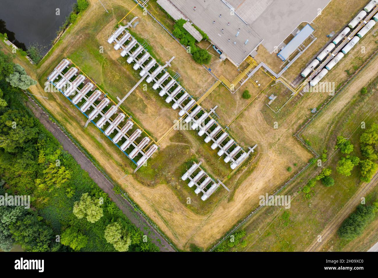 Aerial view of gas storage tank farm Stock Photo - Alamy