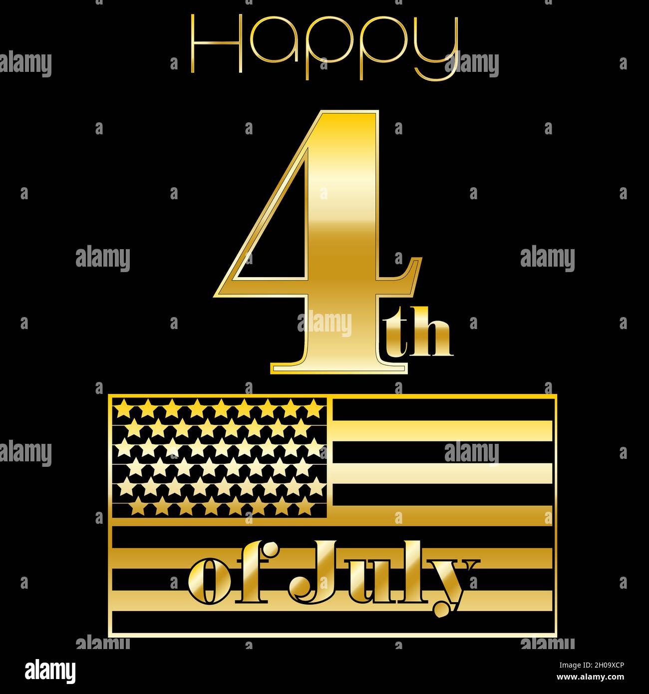 Number Four in gold with the American Flag, happy 4th of July, holiday ...