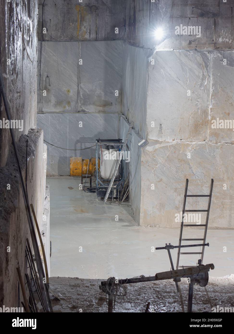 Marble Quarry with a ladder and other working tools inside the Mountain ...