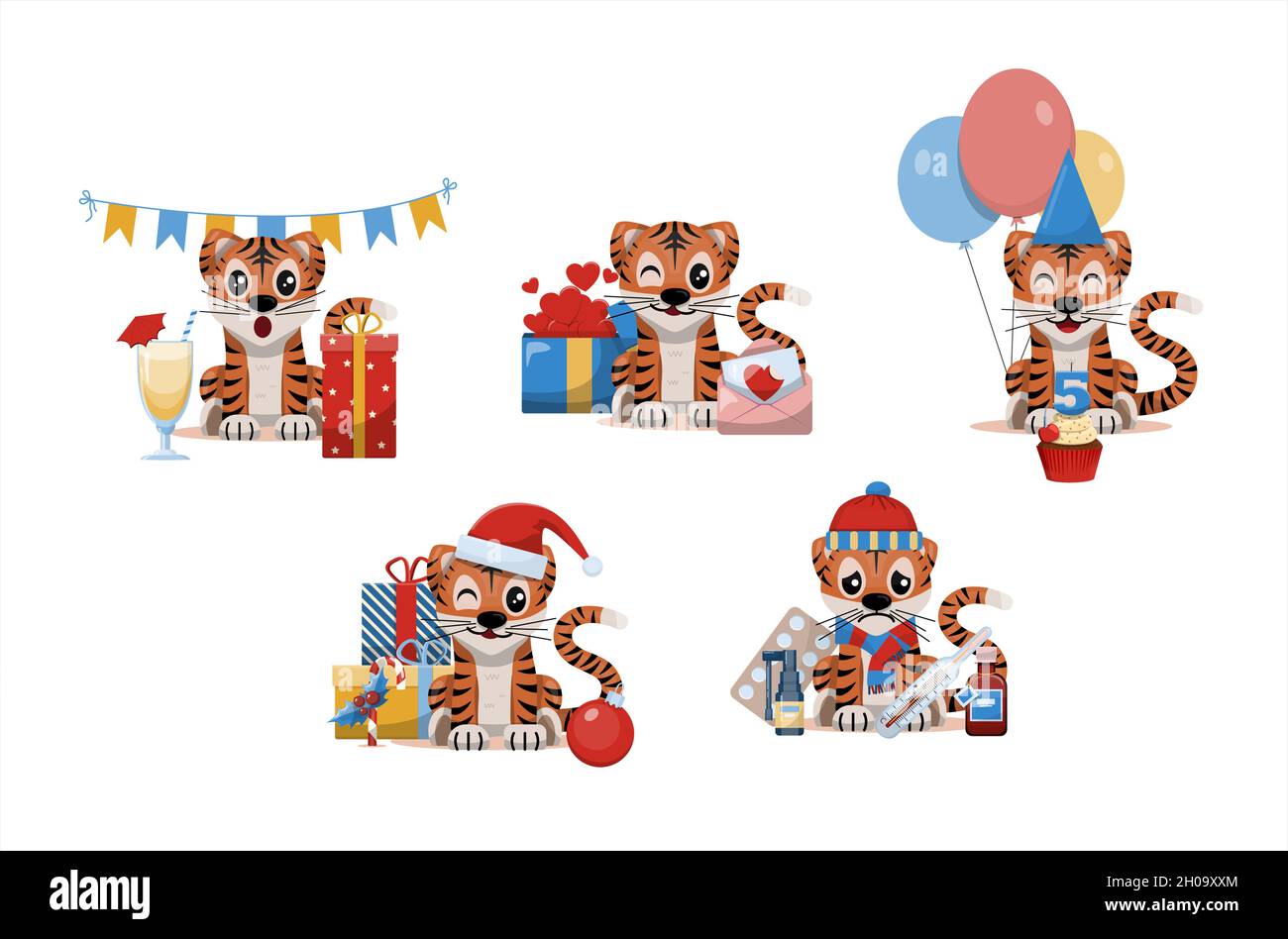 A set of cartoon tiger cubs. Vector illustrations for different ...