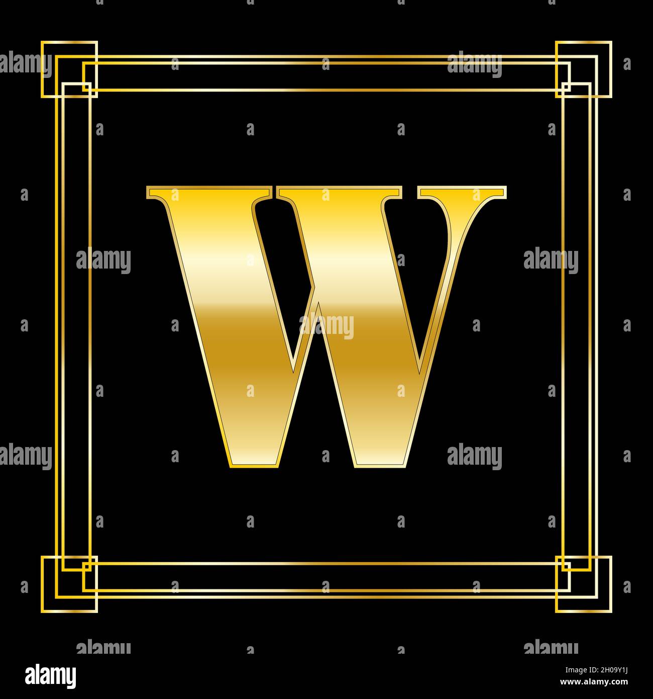 Letter W Logo Design With Square Ornament, luxury golden design, vector ...