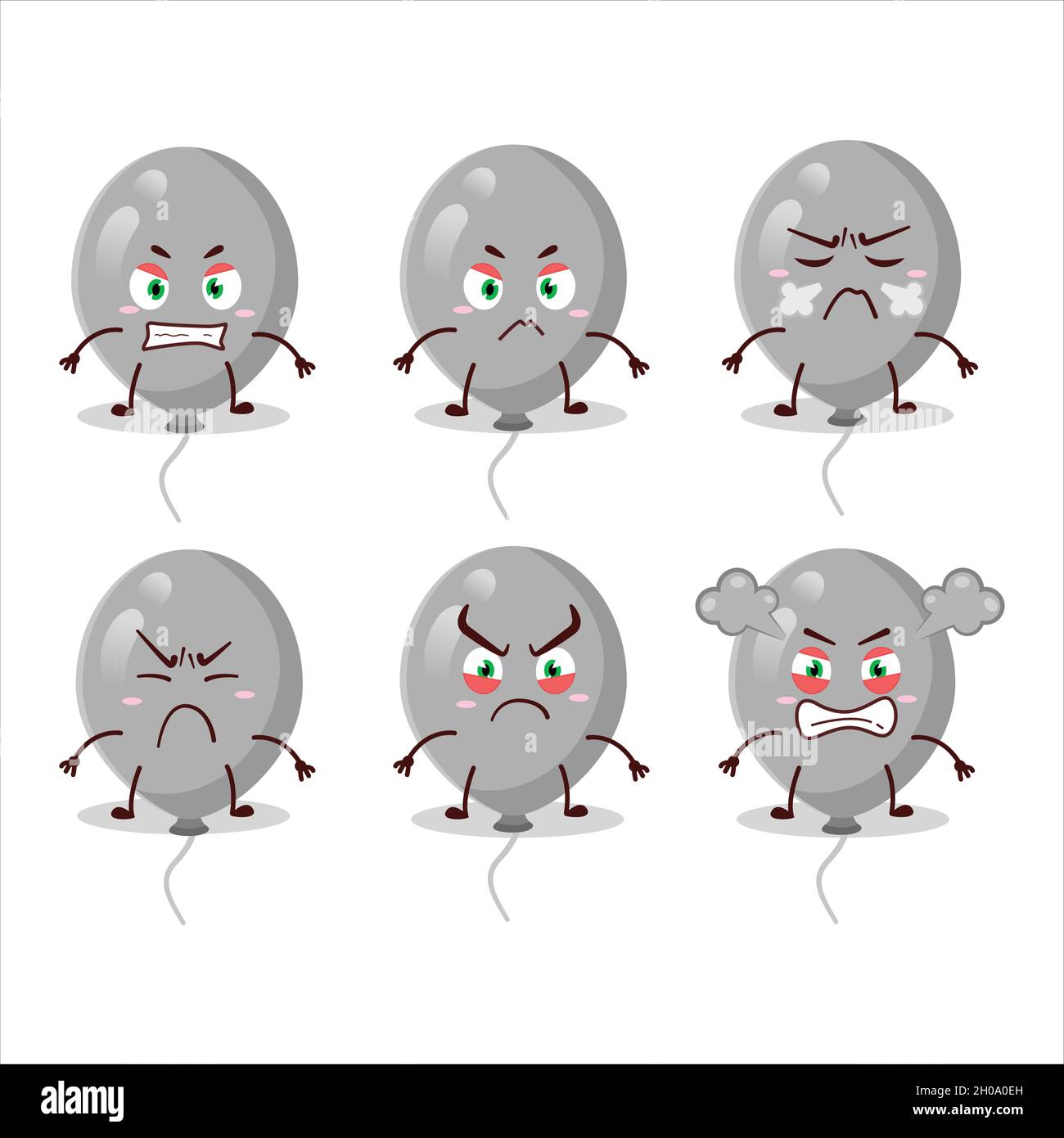 Grey balloons cartoon character with various angry expressions. Vector ...