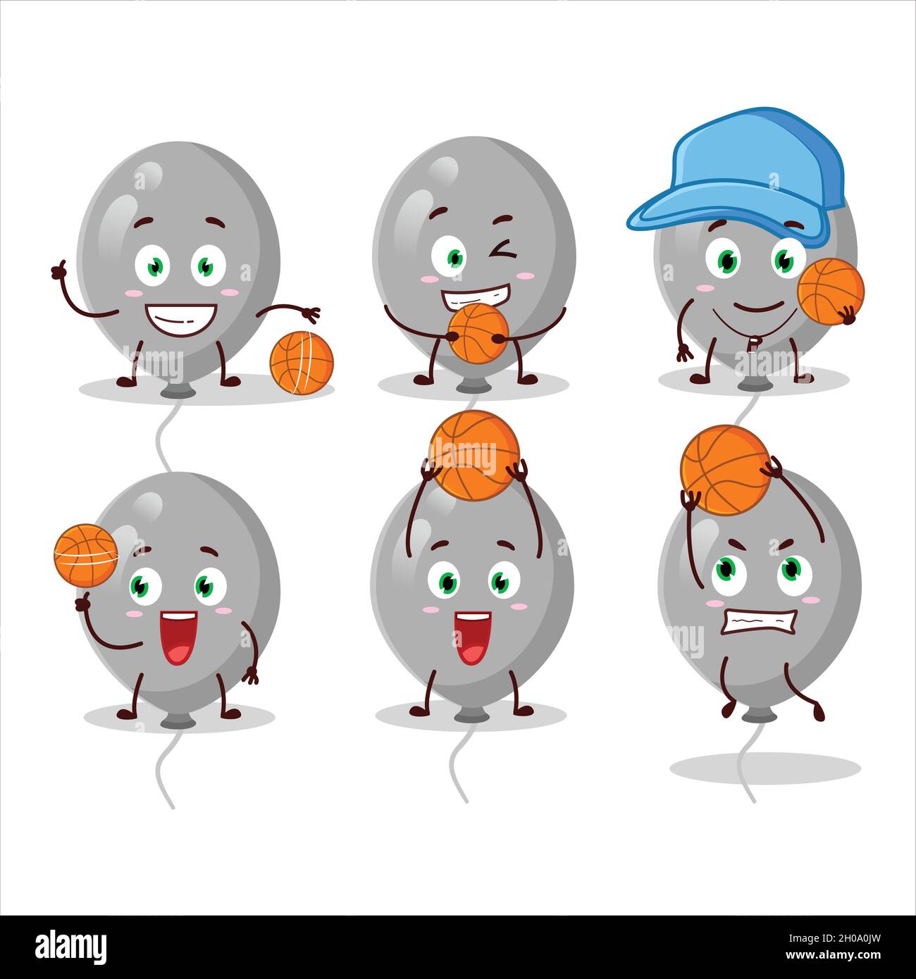 Talented grey balloons cartoon character as a basketball athlete ...