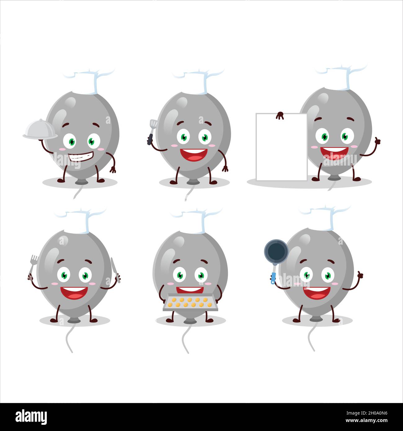 Cartoon character of grey balloons with various chef emoticons. Vector ...