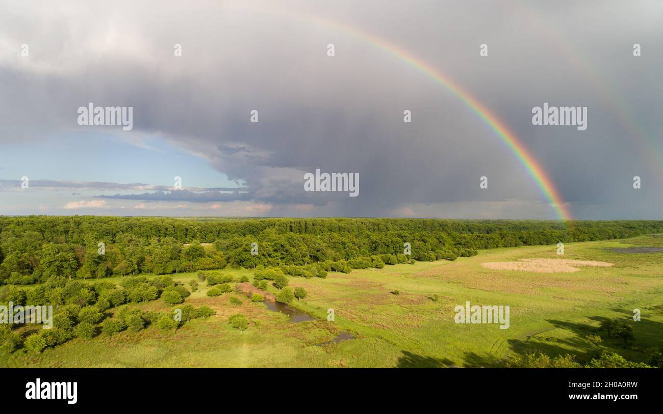 Aerial image of beautiful wild landscape shoot from drone with two ...