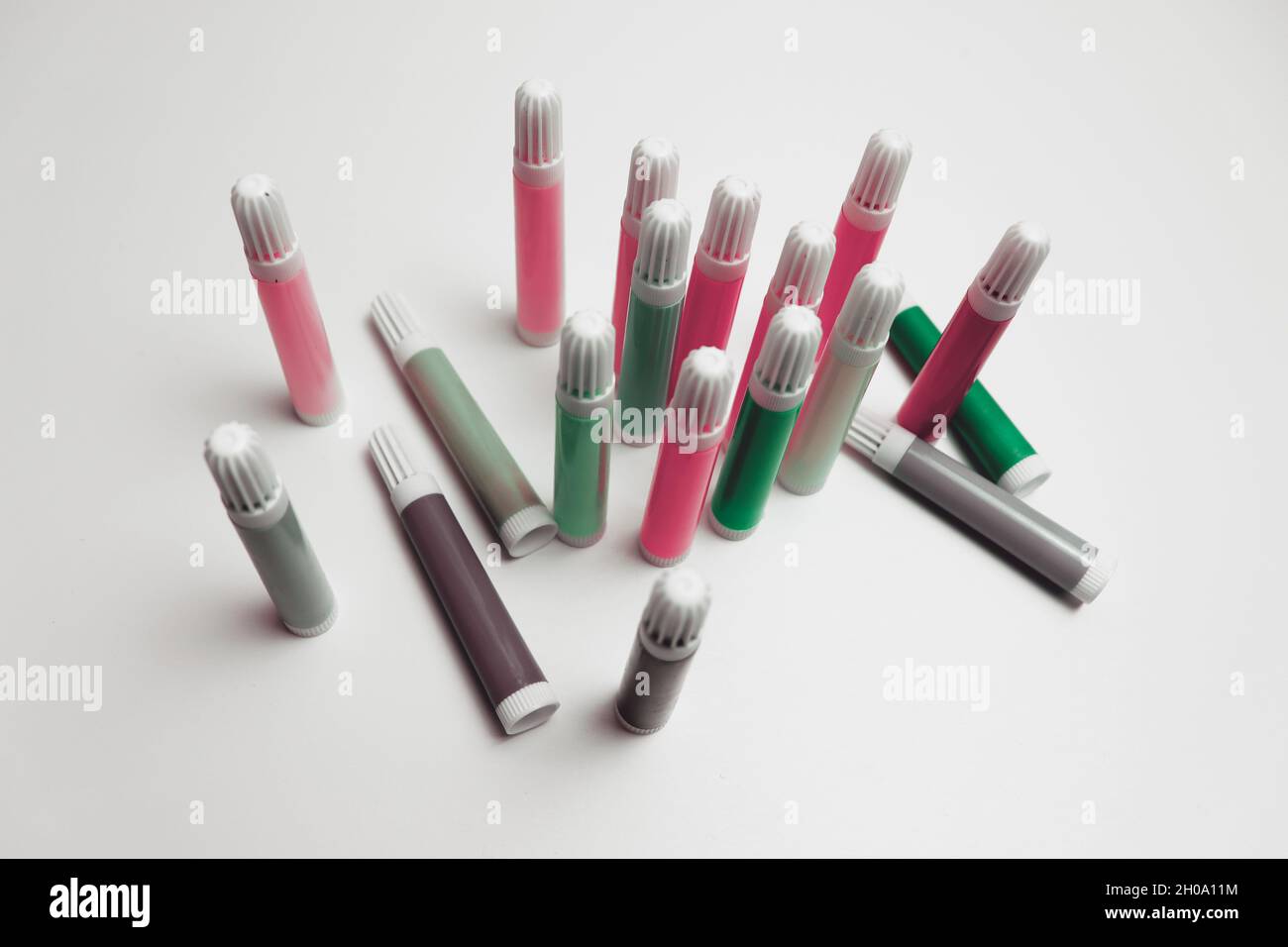 Beautiful school background with felt-tip on white. Marker for painting ...