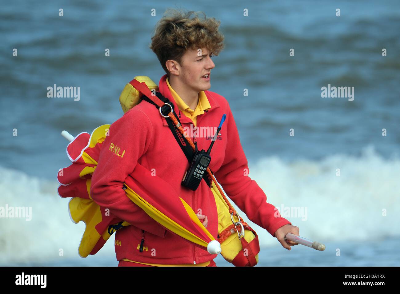 East coast of UK lifeguard beach attendant Stock Photo - Alamy