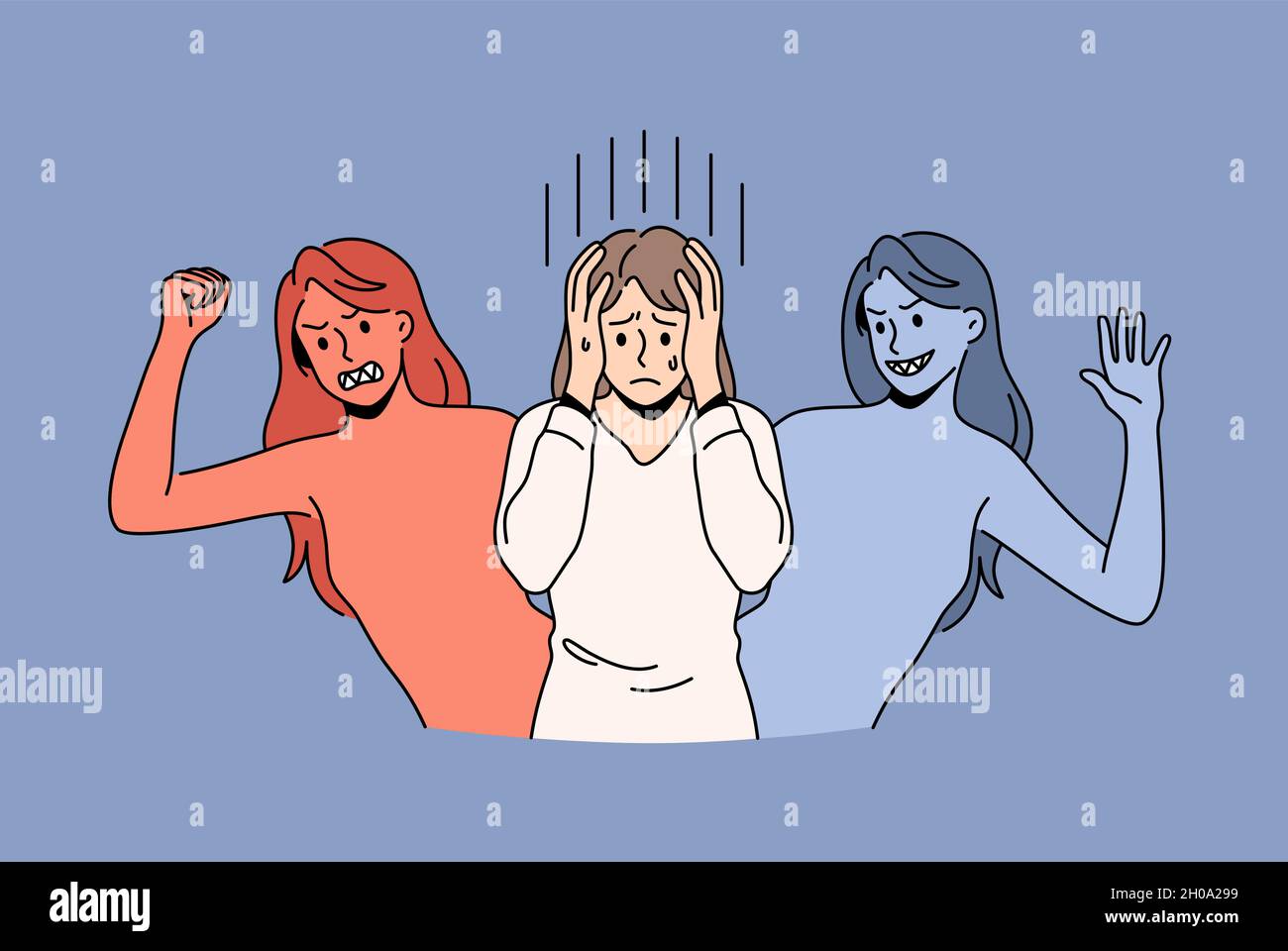 Mental health and Bipolar disorder concept. Young woman covering head ...