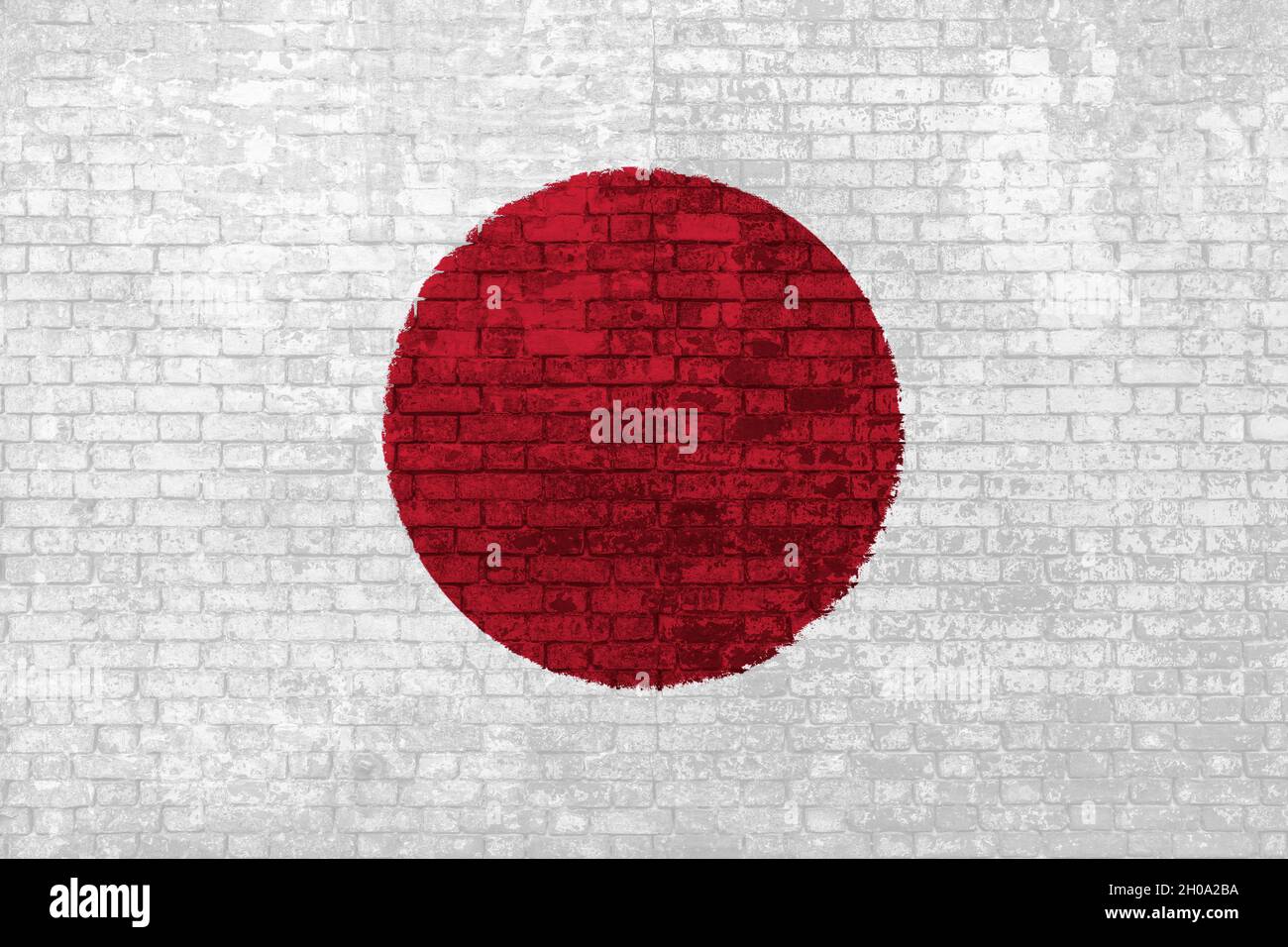 wall of bricks painted with the flag of Japan, red white colors. 3D ...
