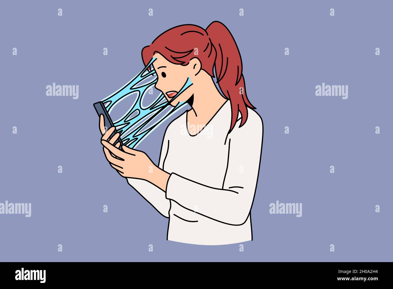 Addiction To Internet And Phone Concept Young Stressed Woman Cartoon