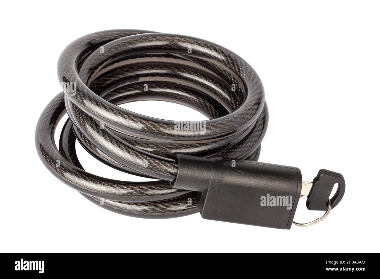 Bicycle lock on a white background. Bicycle rope. Black castle. Isolate ...