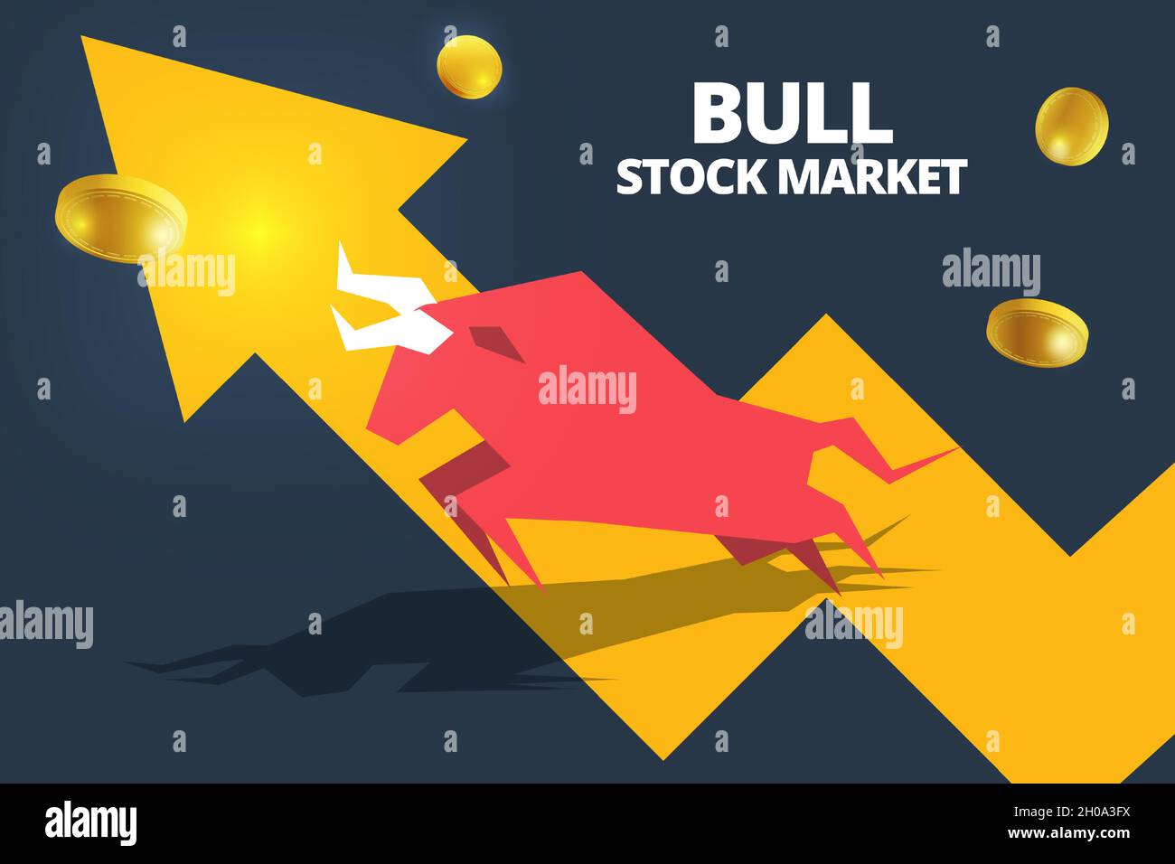 Bull or bullish run icon with growth arrow graph and bars. Concepts for ...