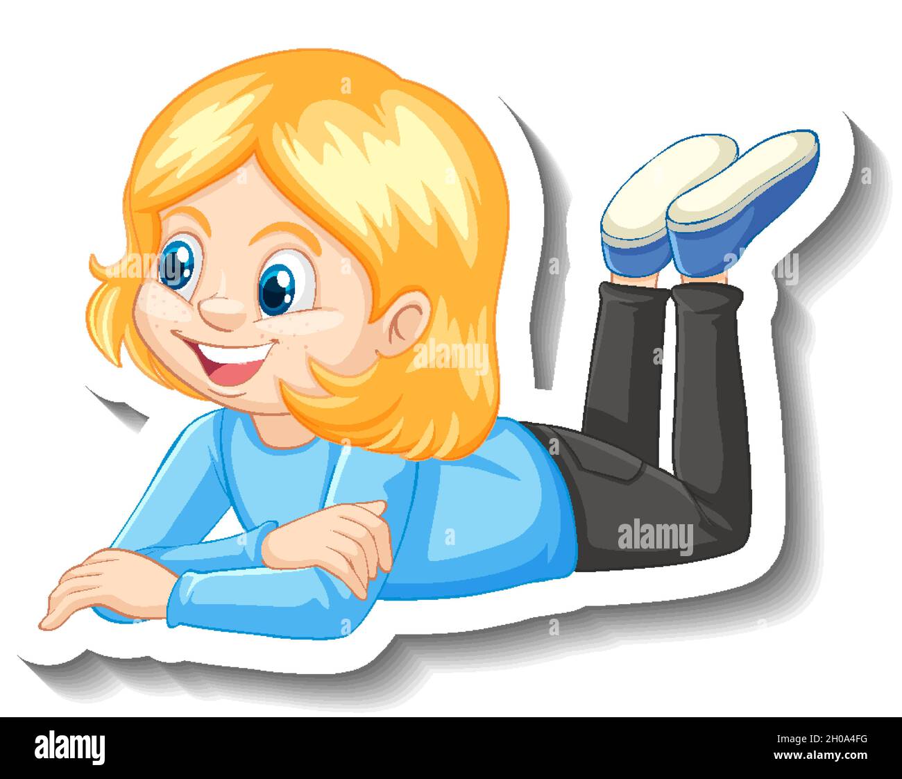 A girl laying pose cartoon character sticker illustration Stock Vector ...