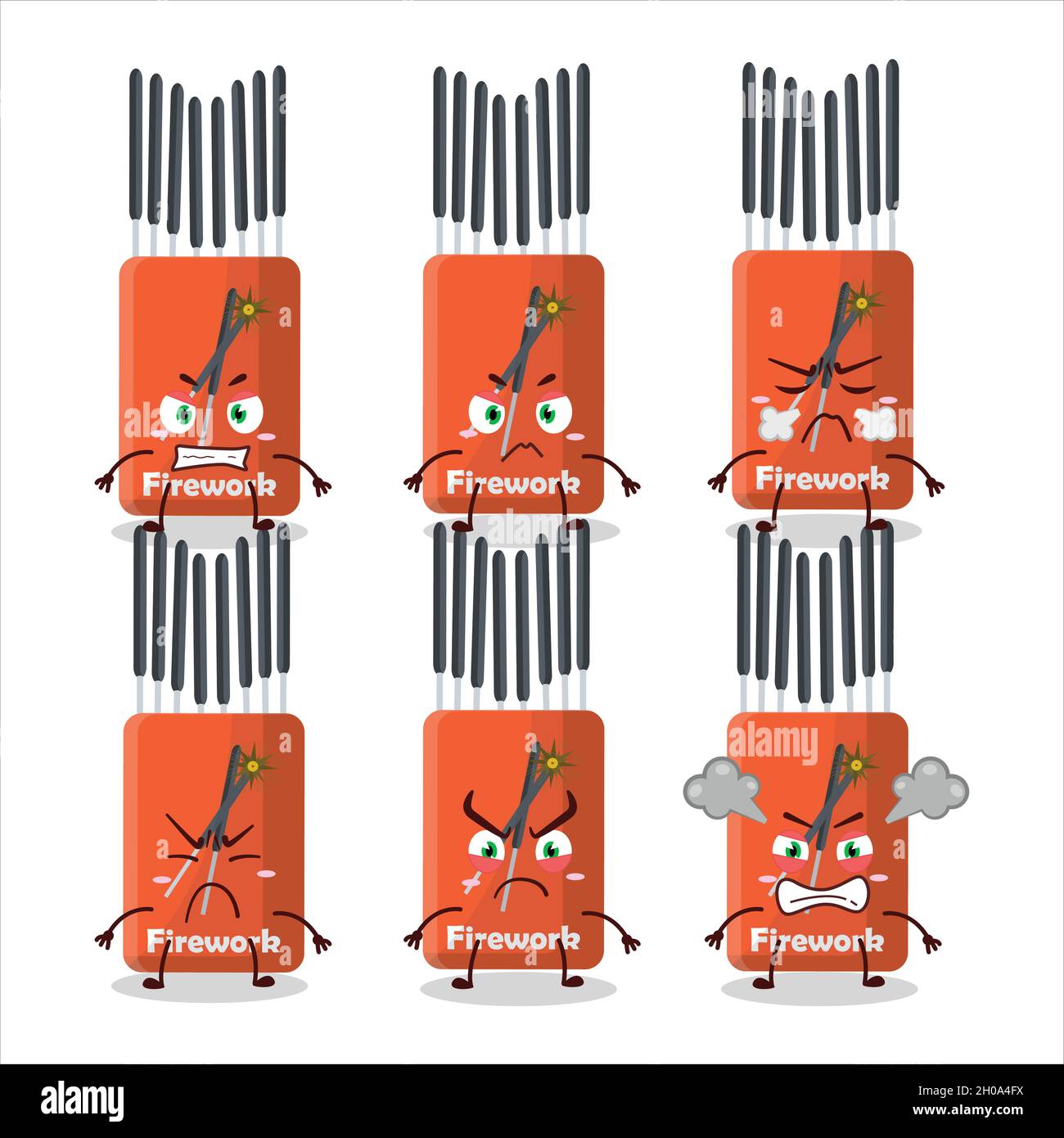 Firework cartoon character with various angry expressions. Vector ...