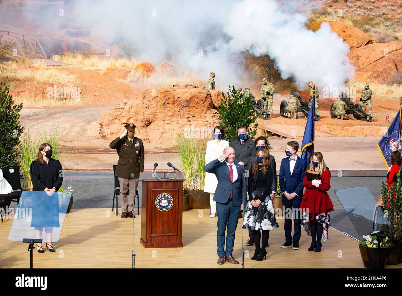 Gov. Spencer J. Cox salutes as members of Utah National Guard 2nd ...