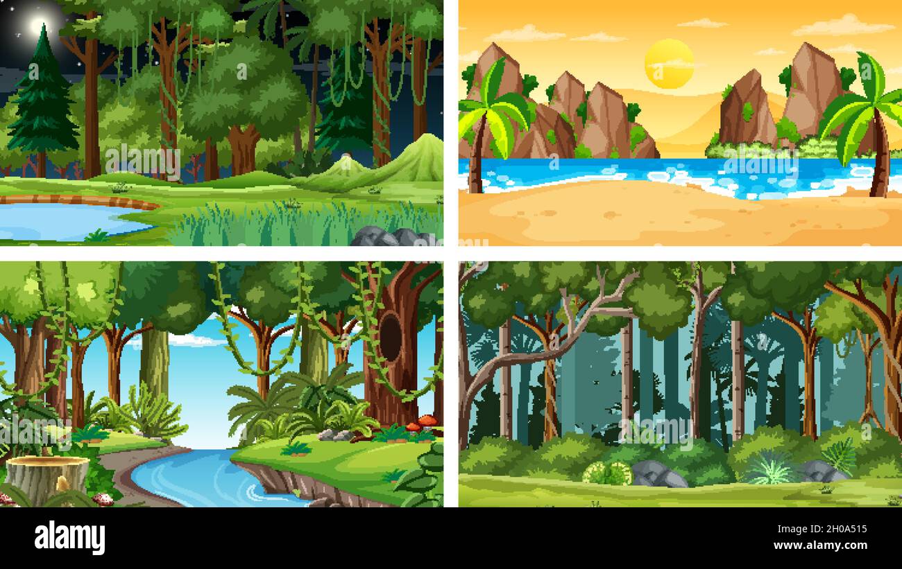 Four different nature horizontal scenes illustration Stock Vector Image ...