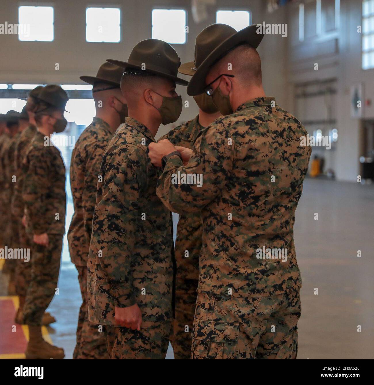 A drill instructor is meritoriously promoted to staff sergeant at the ...