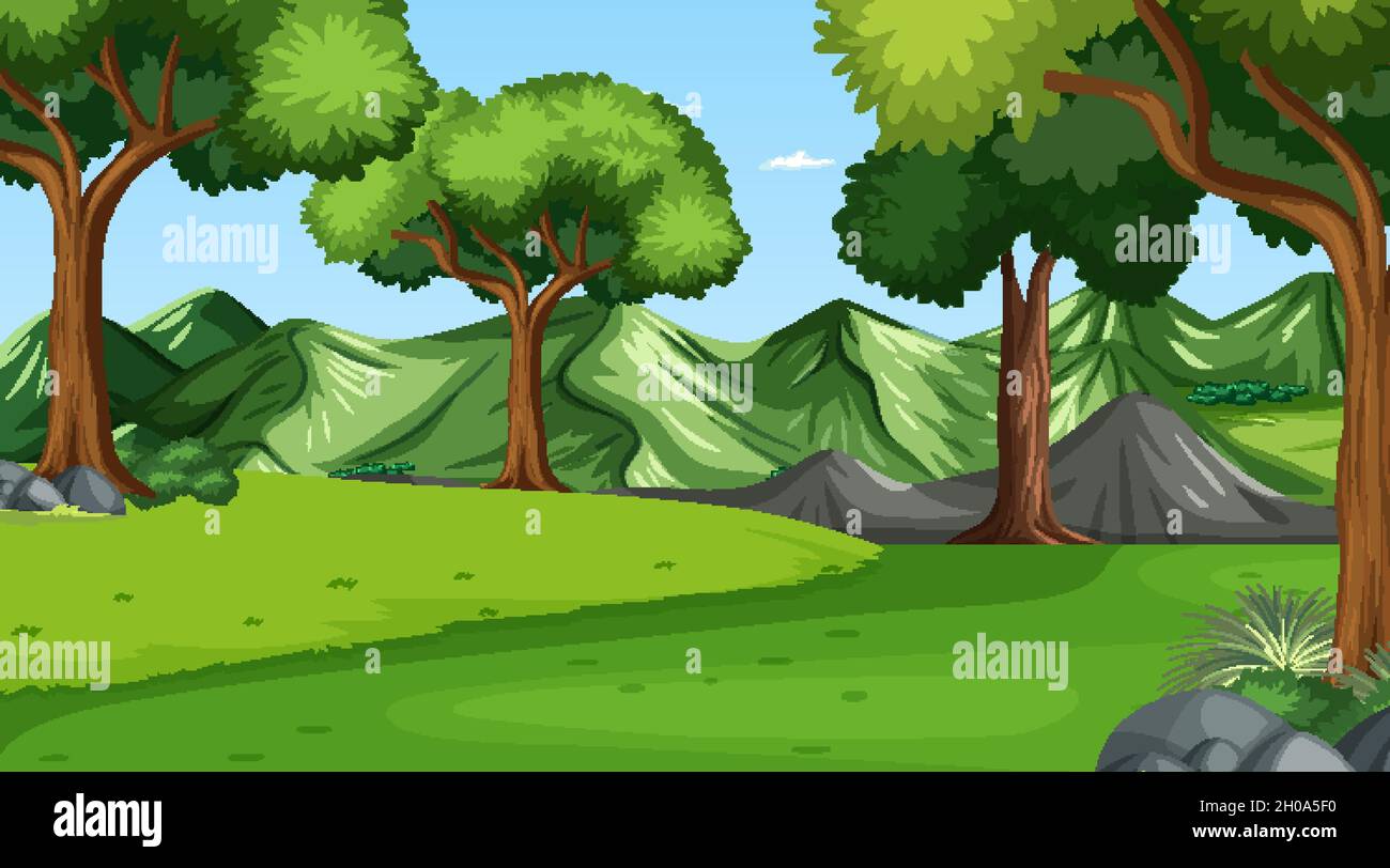 Forest scene with various forest trees illustration Stock Vector Image ...