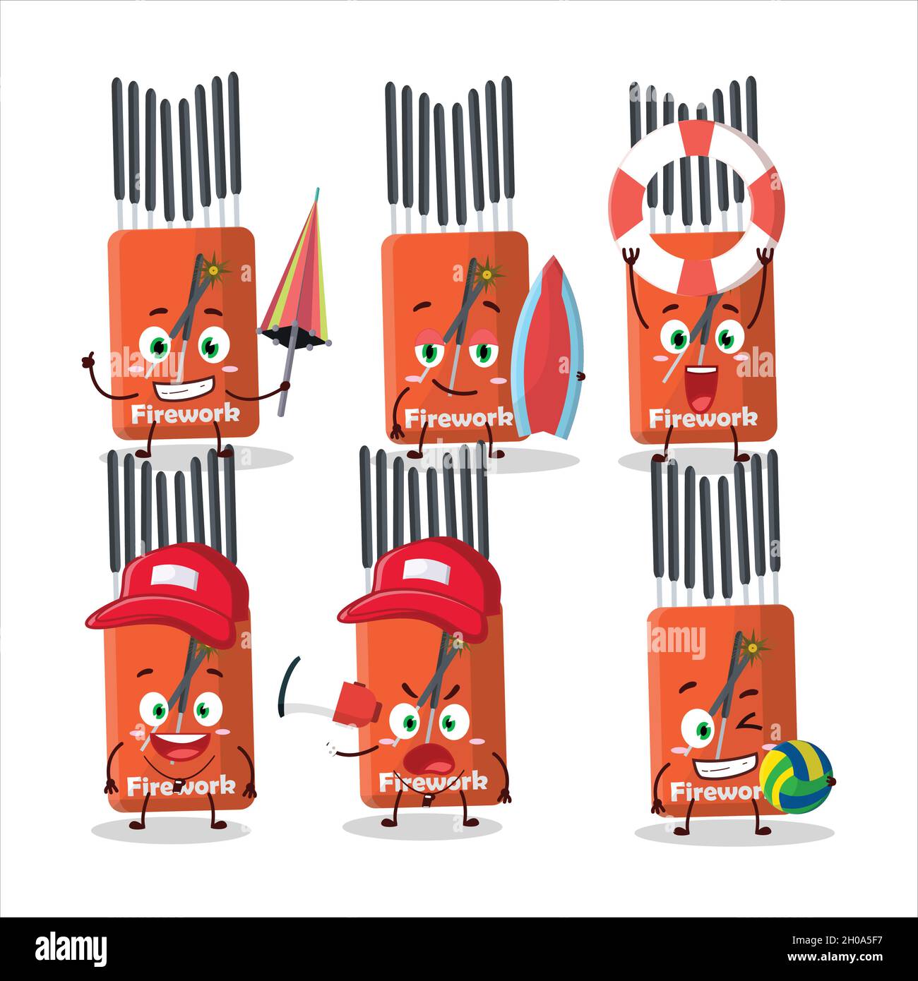 Happy Face firework cartoon character playing on a beach. Vector ...