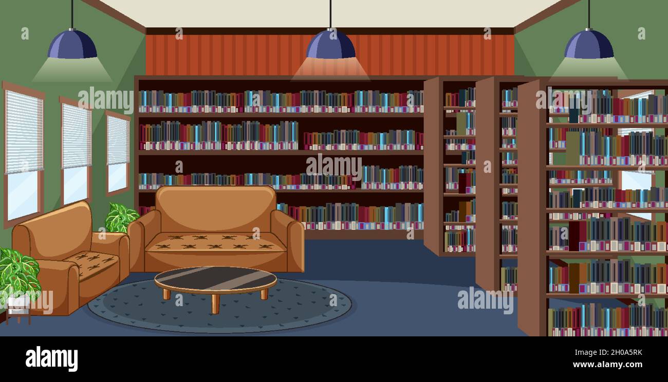 Empty library interior design with bookshelves illustration Stock ...