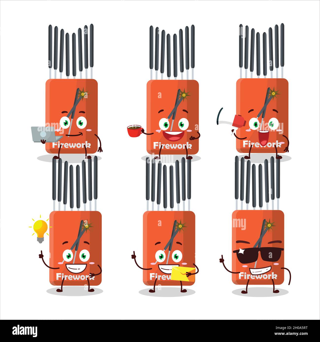 Firework cartoon character with various types of business emoticons ...